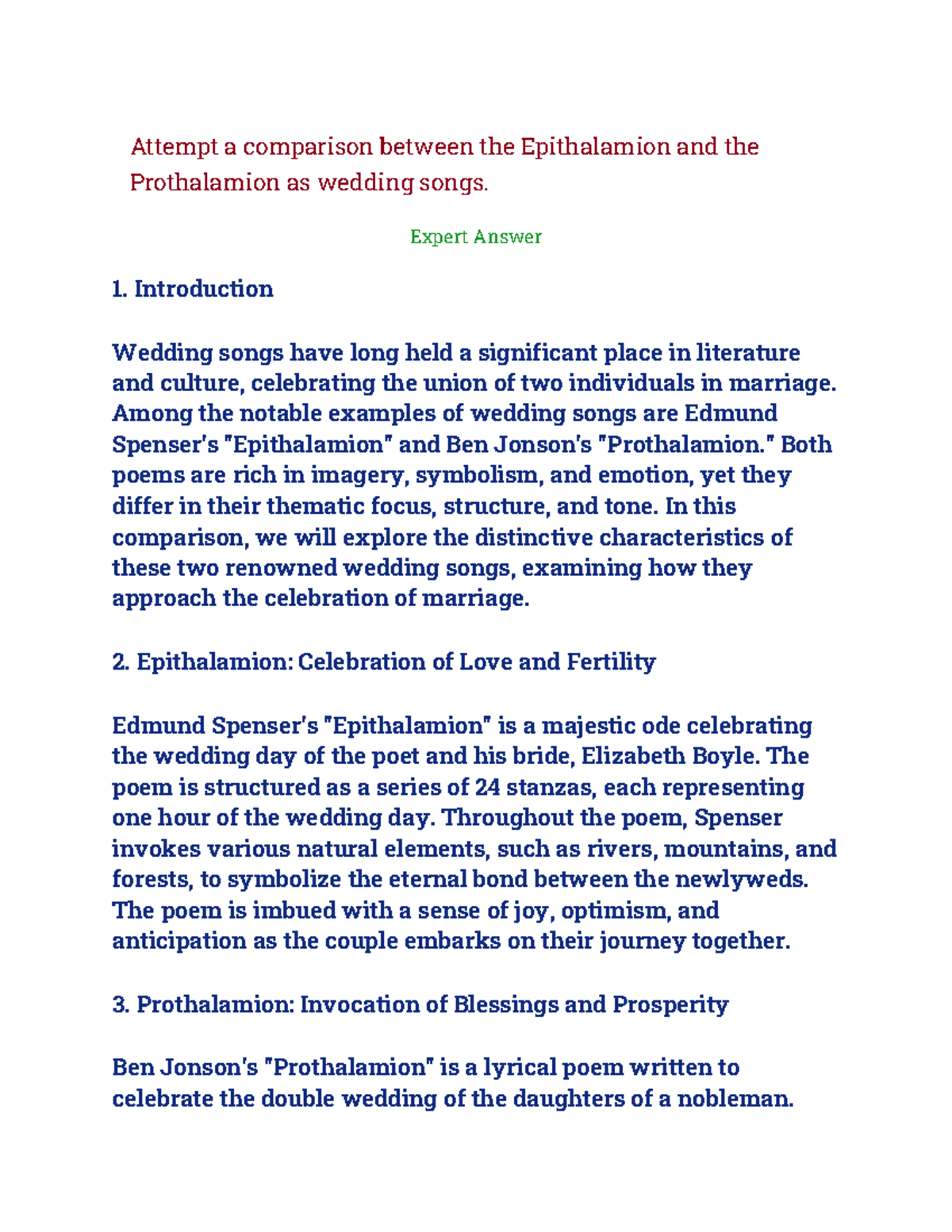 Comparative Analysis of Epithalamion and Prothalamion as Wedding Songs ...