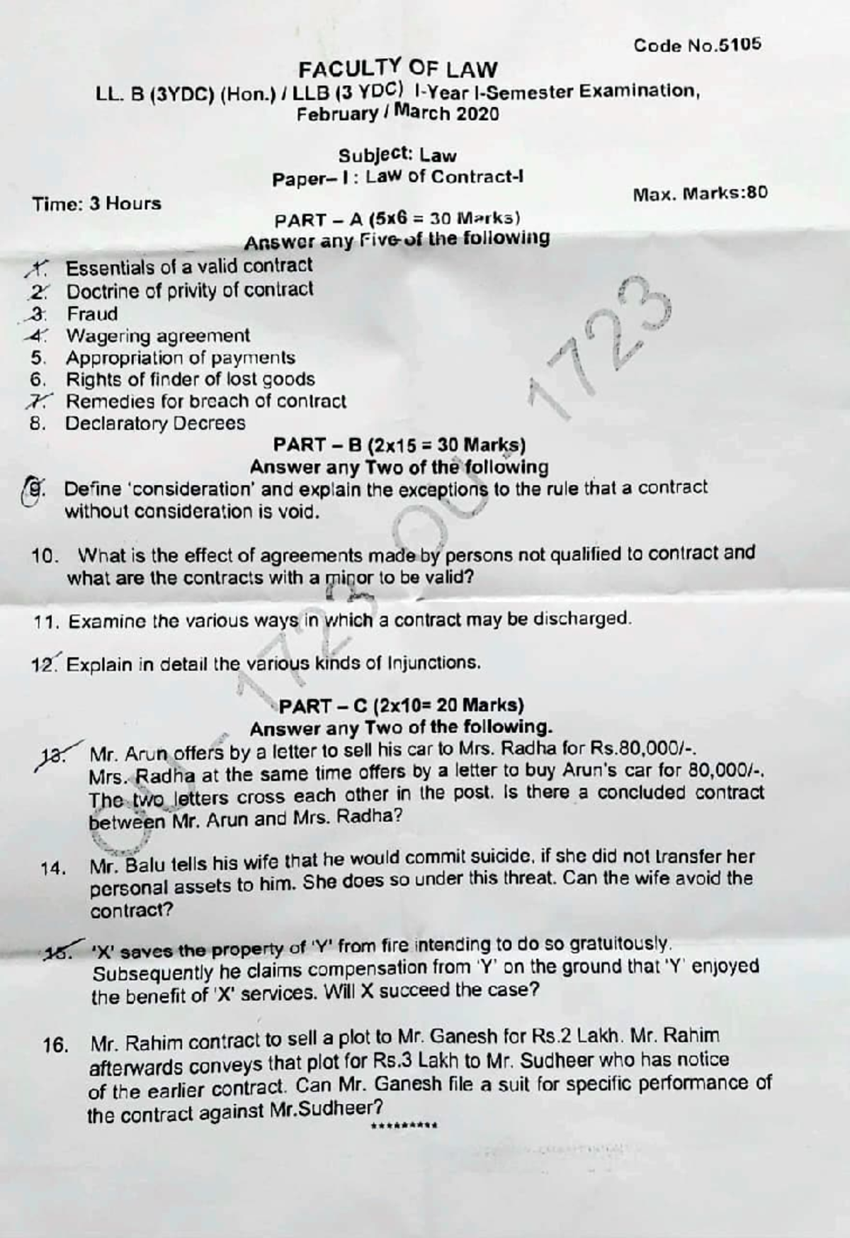 Law of Contract Previous Year Exam Questions - LL.B. (3 YDC) - Studocu