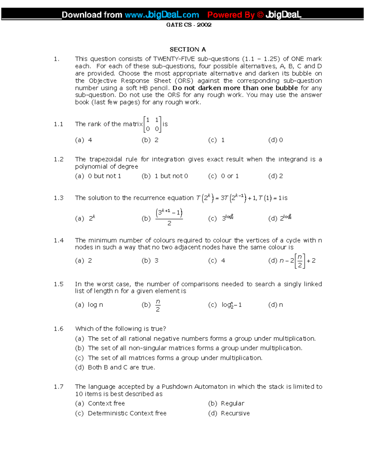 GATE 2002 - Computer Science Assignment - - Studocu