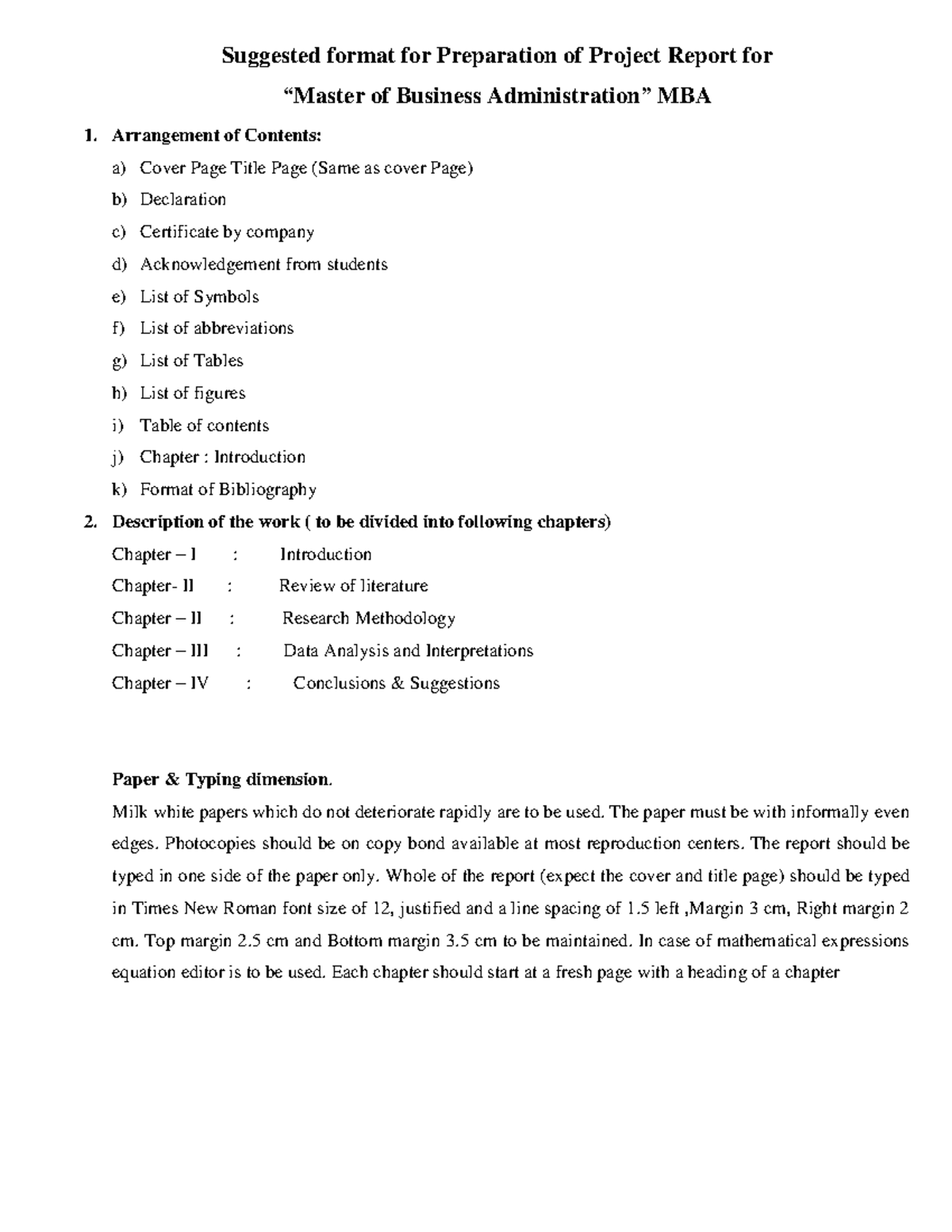 MBA Project Report Preparation Guidelines and Format - Studocu