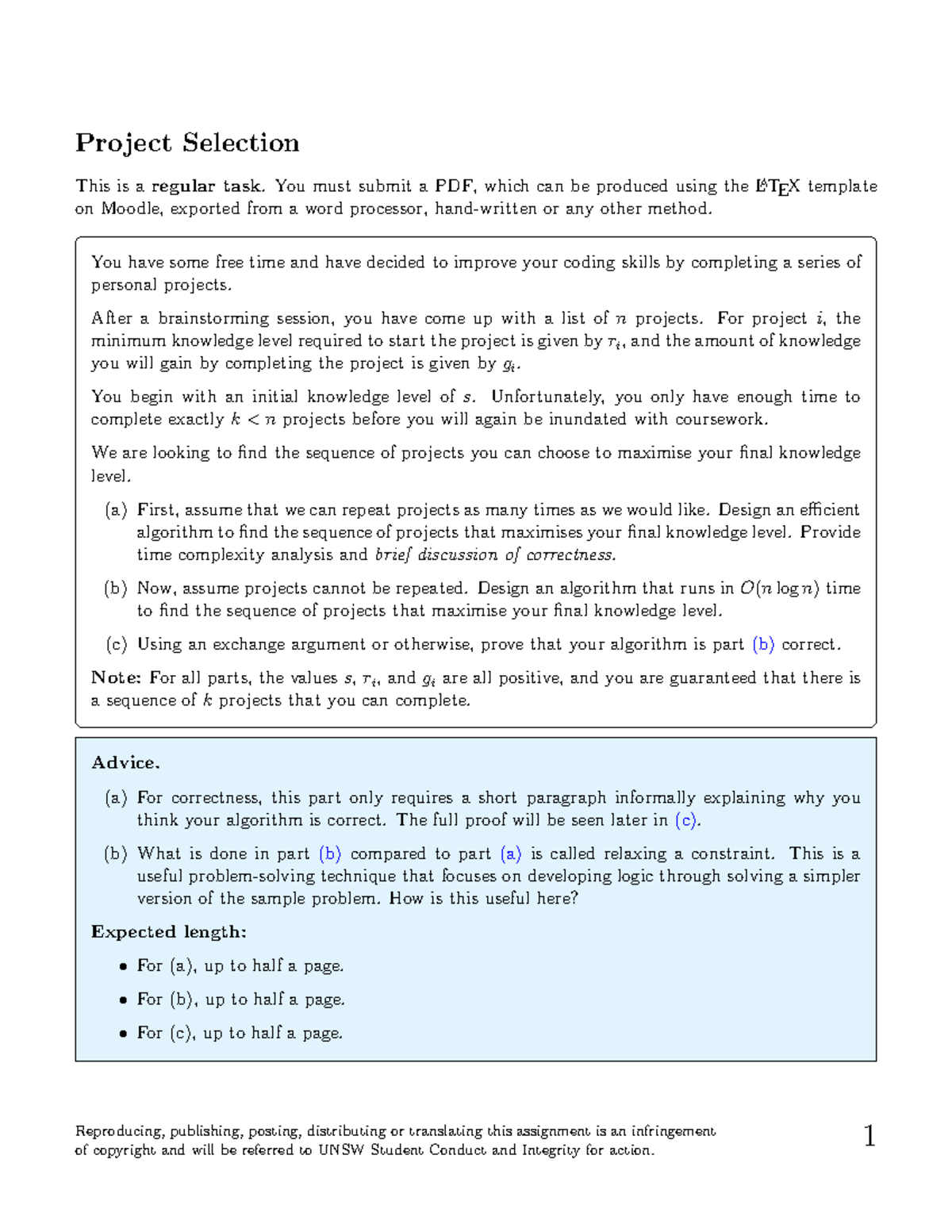 Week 2 (10) - Project Selection Algorithm Analysis and Solutions - Studocu