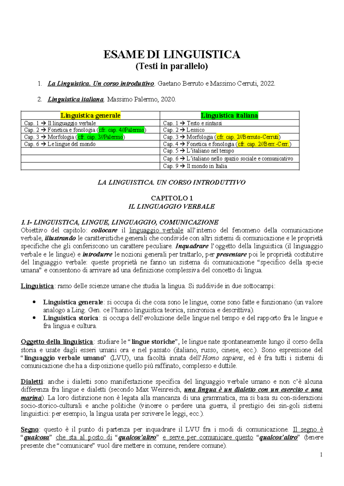 ESAME DI LINGUISTICA: Appunti e Riflessioni su Berruto e Cerruti - Studocu