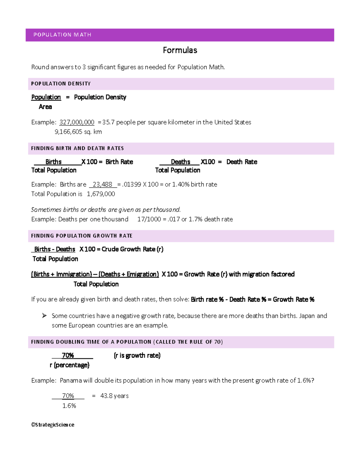 Population Math Formulas and Practice Exercises (Course Code: N/A ...