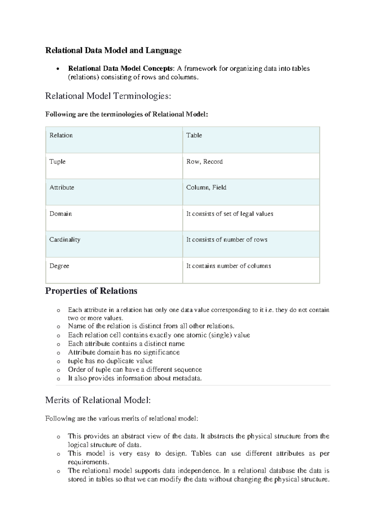 DBMS UNIT 2 - Relational Data Model Concepts and Operations - Studocu