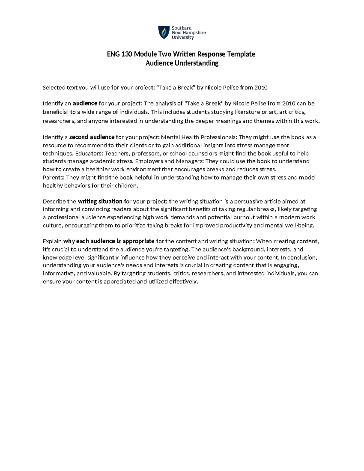 ENG 130 Module Two Written Response 2 Template - ENG 130 Module Two Written Response Template ...