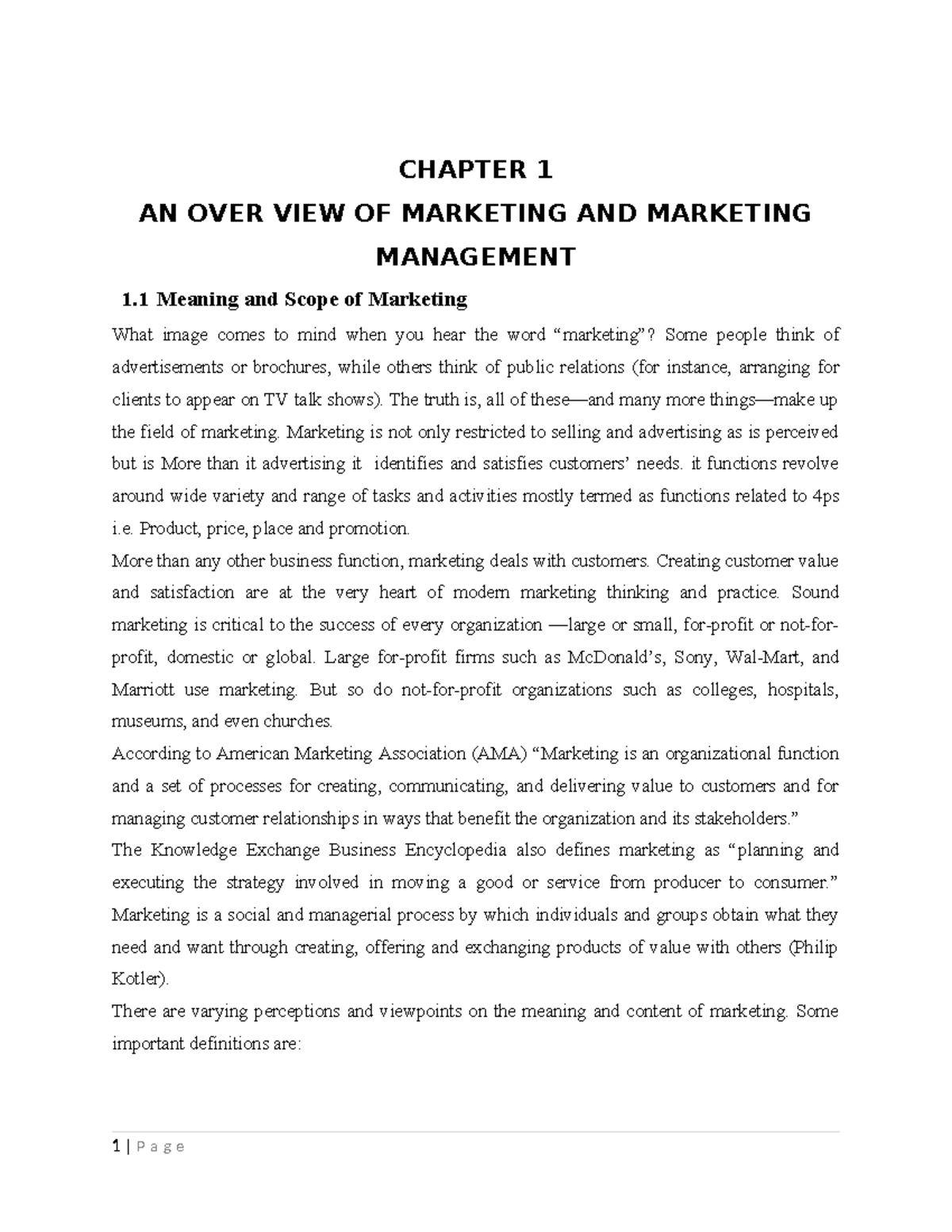 Principles of Marketing (MKT101) Chapter 1: Overview and Key Concepts ...