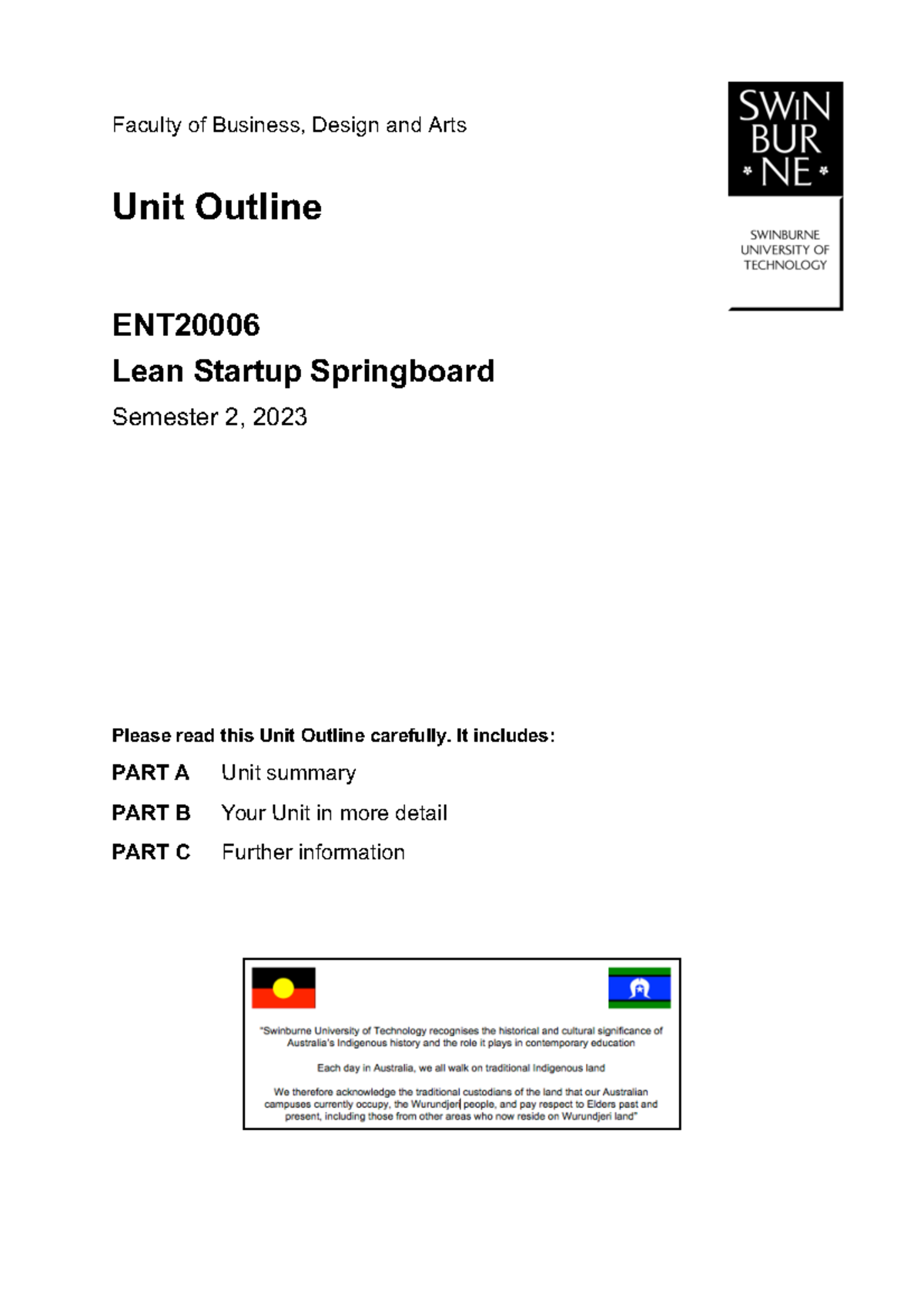ENT20006 Lean Startup Springboard Unit Outline S2 2023 - Studocu