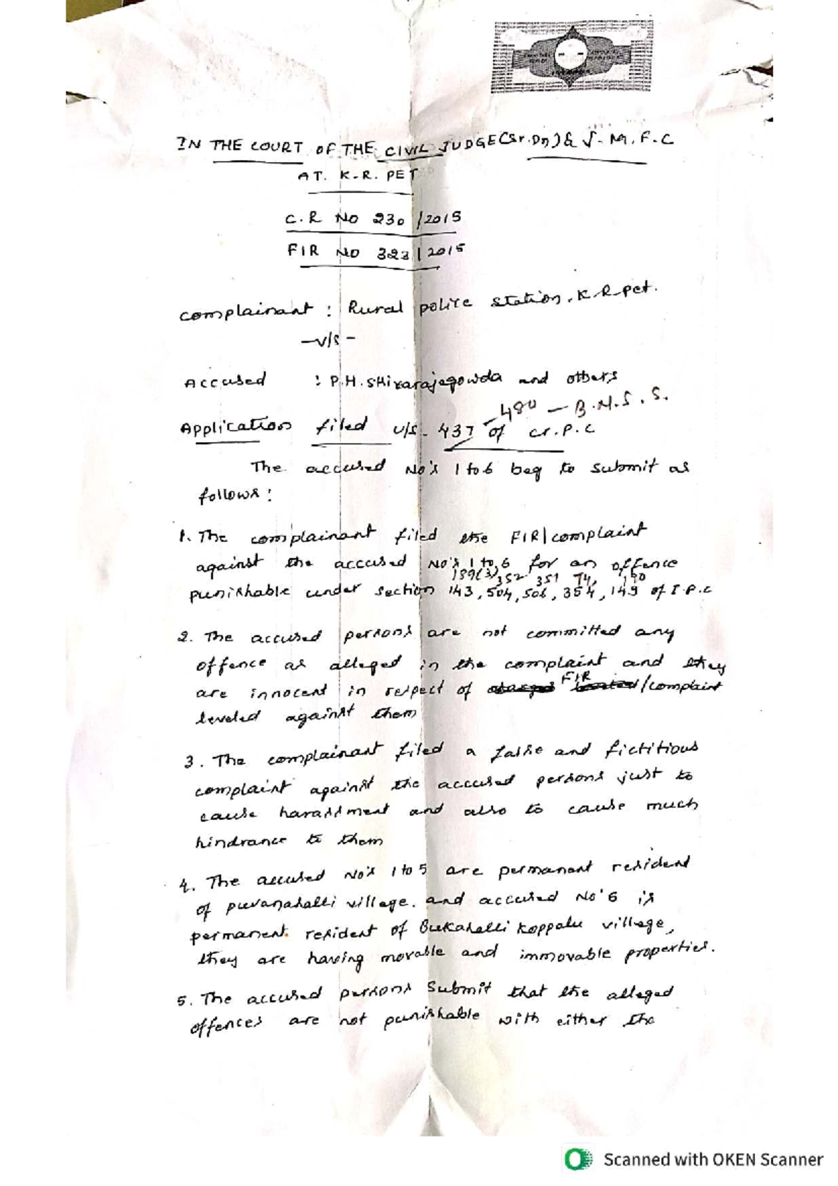 DPC Bail Application - C.R. No. FIR No. 480 B.M.S. S. - Studocu