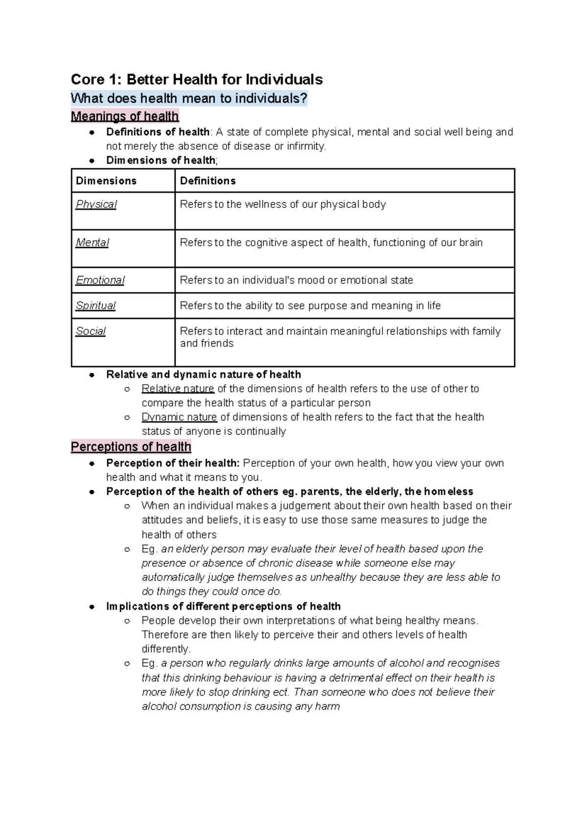 Preliminary Pdhpe - Syllabus Notes - Core 1: Better Health for ...
