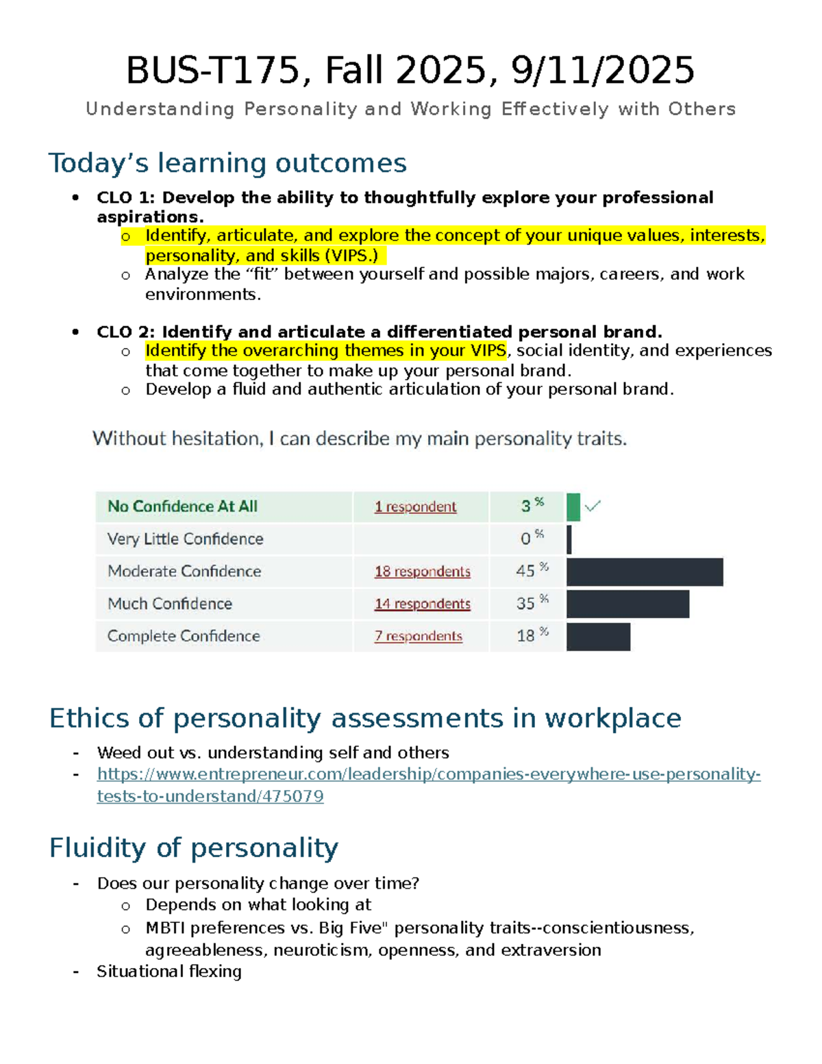Understanding Personality and Collaboration - BUS-T175, Fall 2025 - Studocu