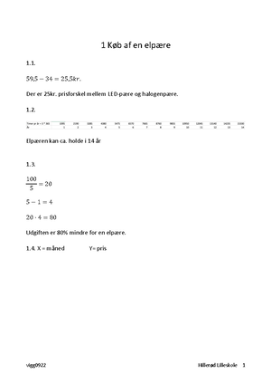 9.T Matematik fp9 eksamen - 3 maj 2022 - Opgavesæt 1 - Køb Af en elpære 1, 59, 50 − 34 = 25, 50 ...
