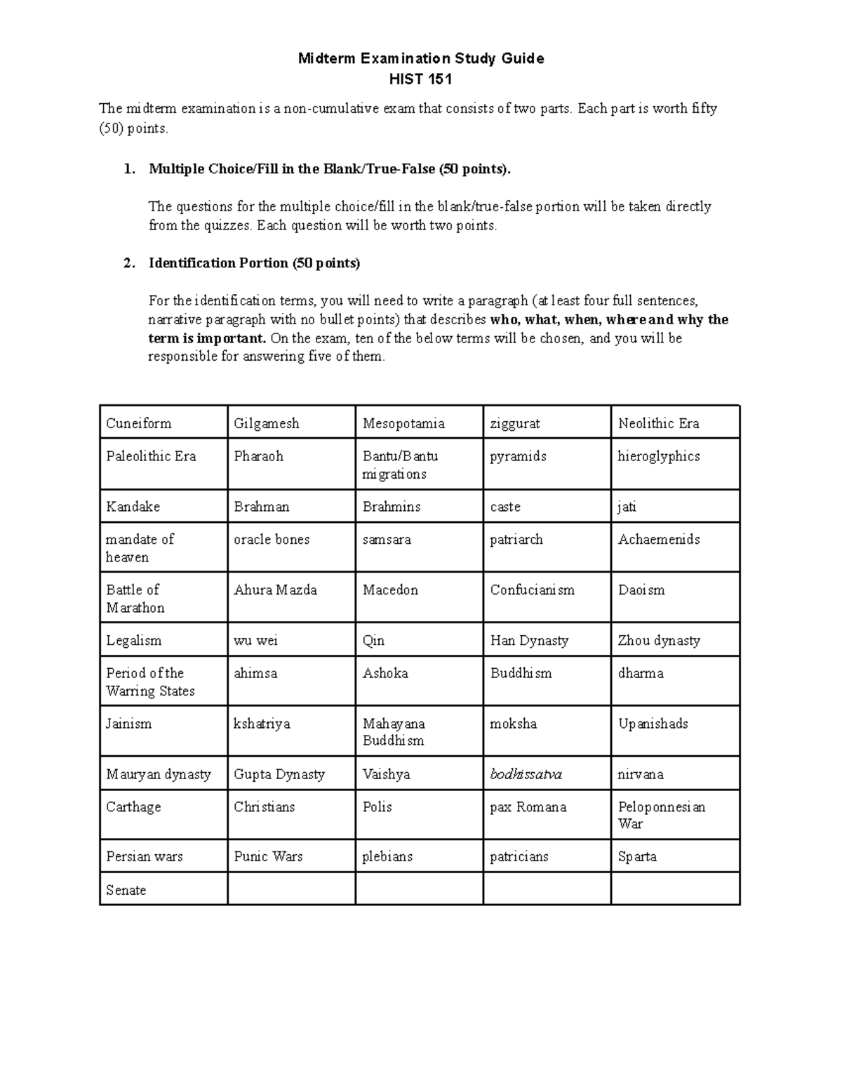 HIST 151 Midterm Exam Study Guide (Fall 2025) - Studocu