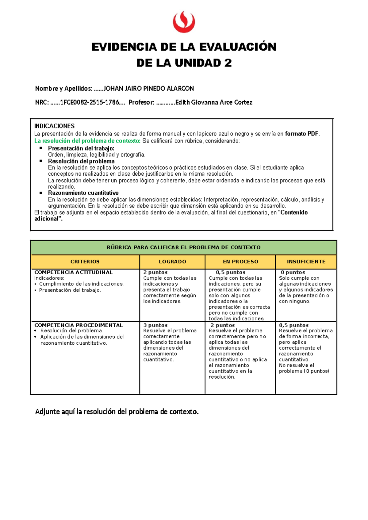 MB Evaluación Unidad 2: Evidencia de Jairo Pinedo Alarcon - Studocu