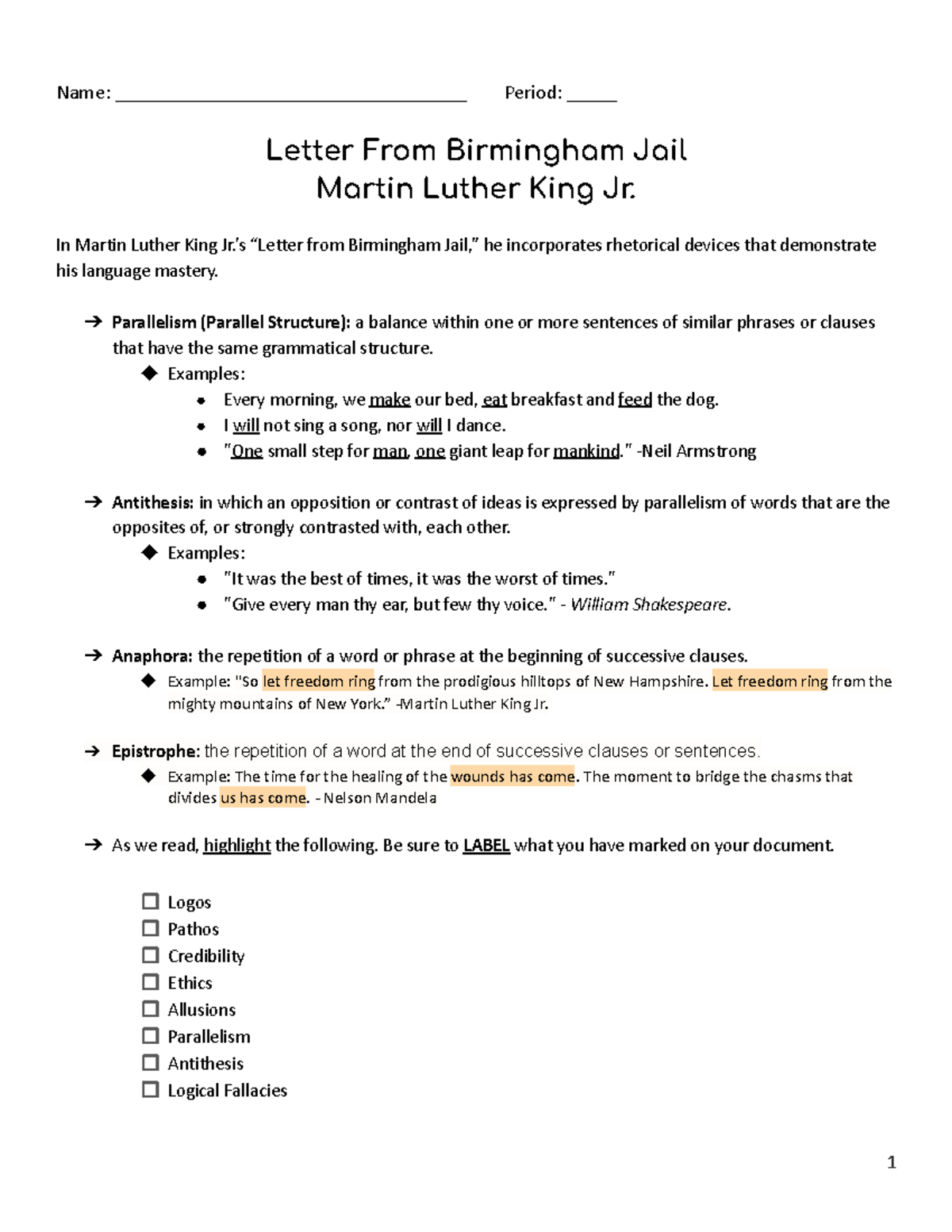 BHM 101: Study Guide for Letter from Birmingham Jail Analysis - Studocu