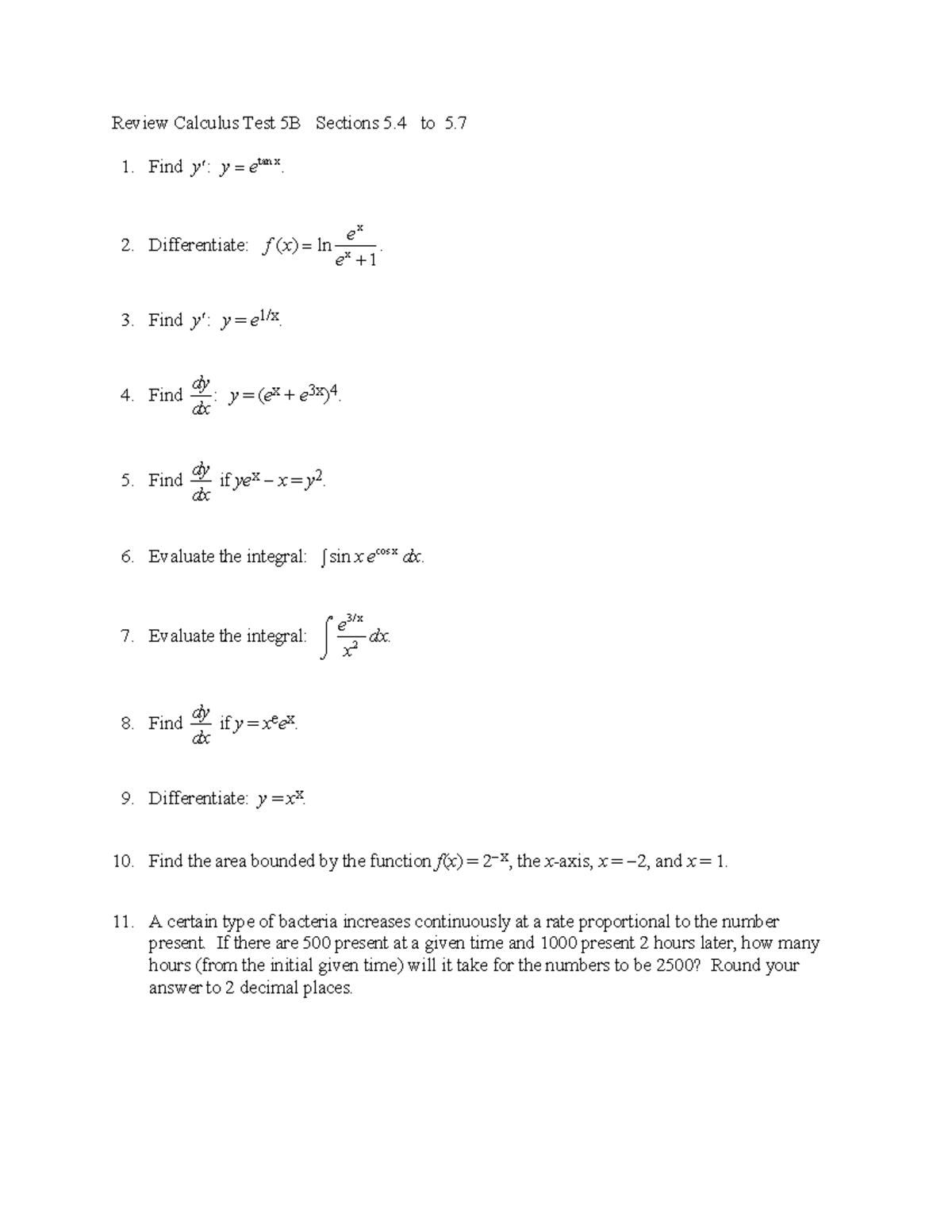 Calculus Review Test 5B: Solutions for Sections 5.4 to 5.7 - Studocu