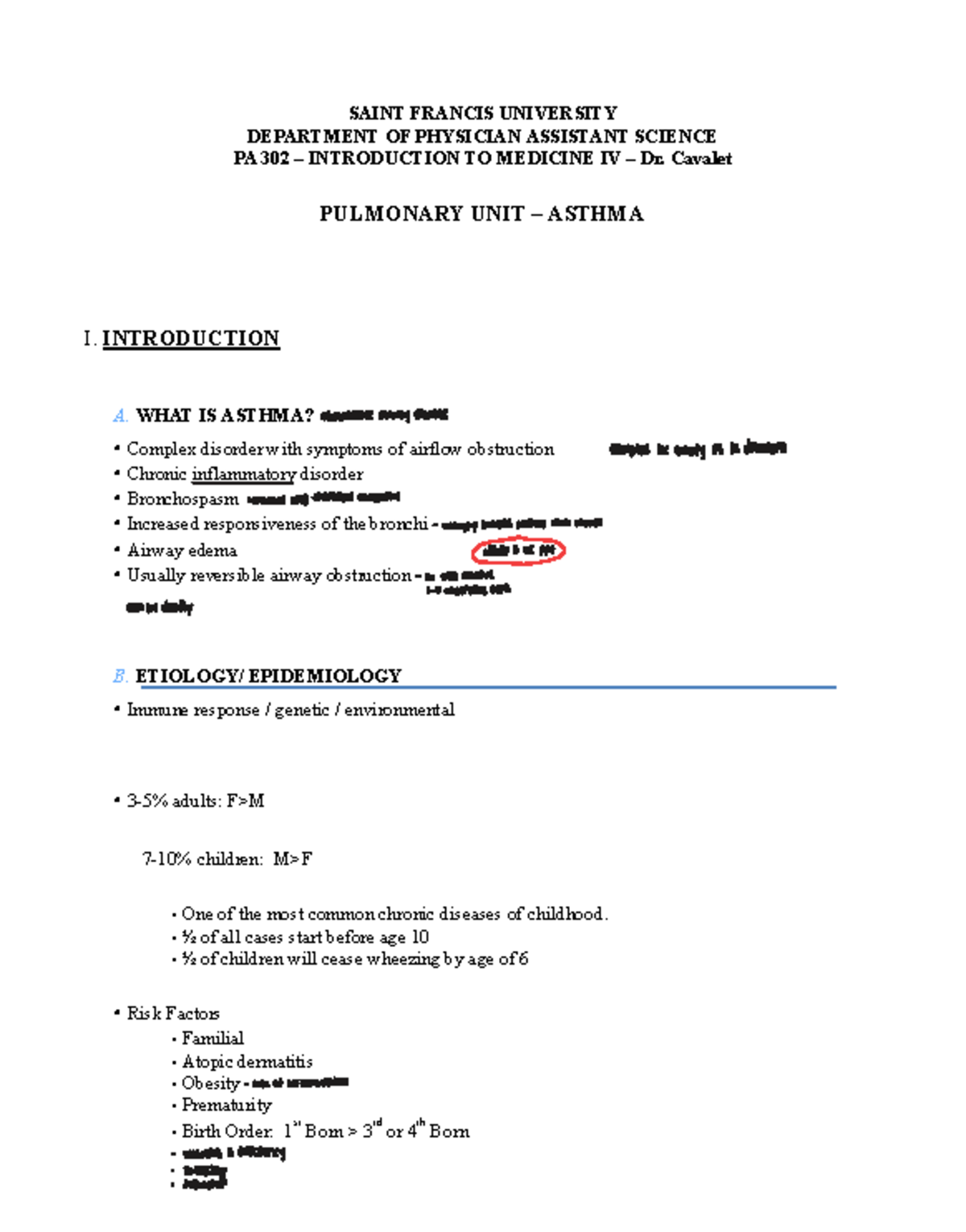 PA 302 Introduction to Medicine IV: Comprehensive Overview of Asthma ...