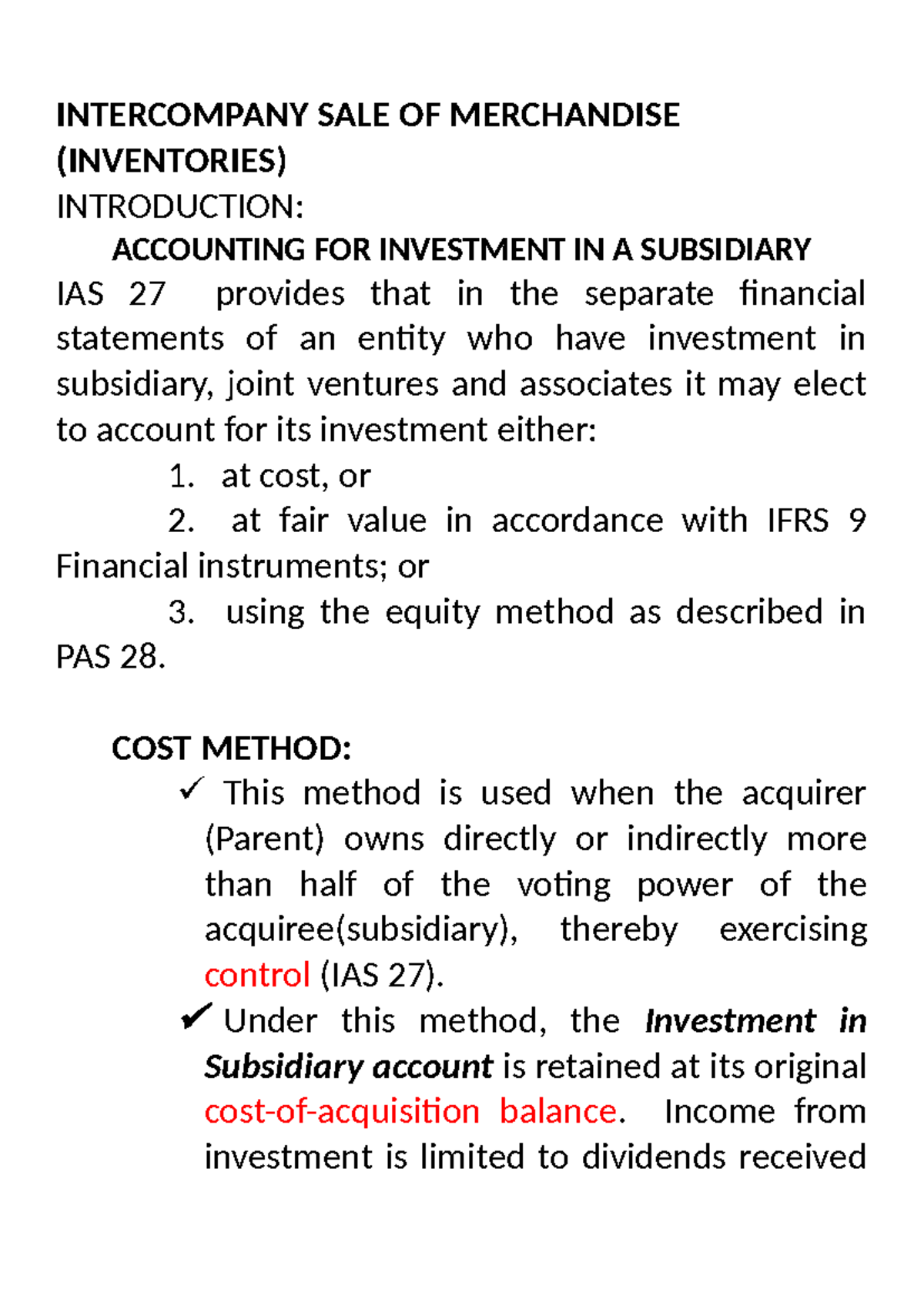 Intercompany Sale of Merchandise and Inventory Profit Analysis (ACCT ...