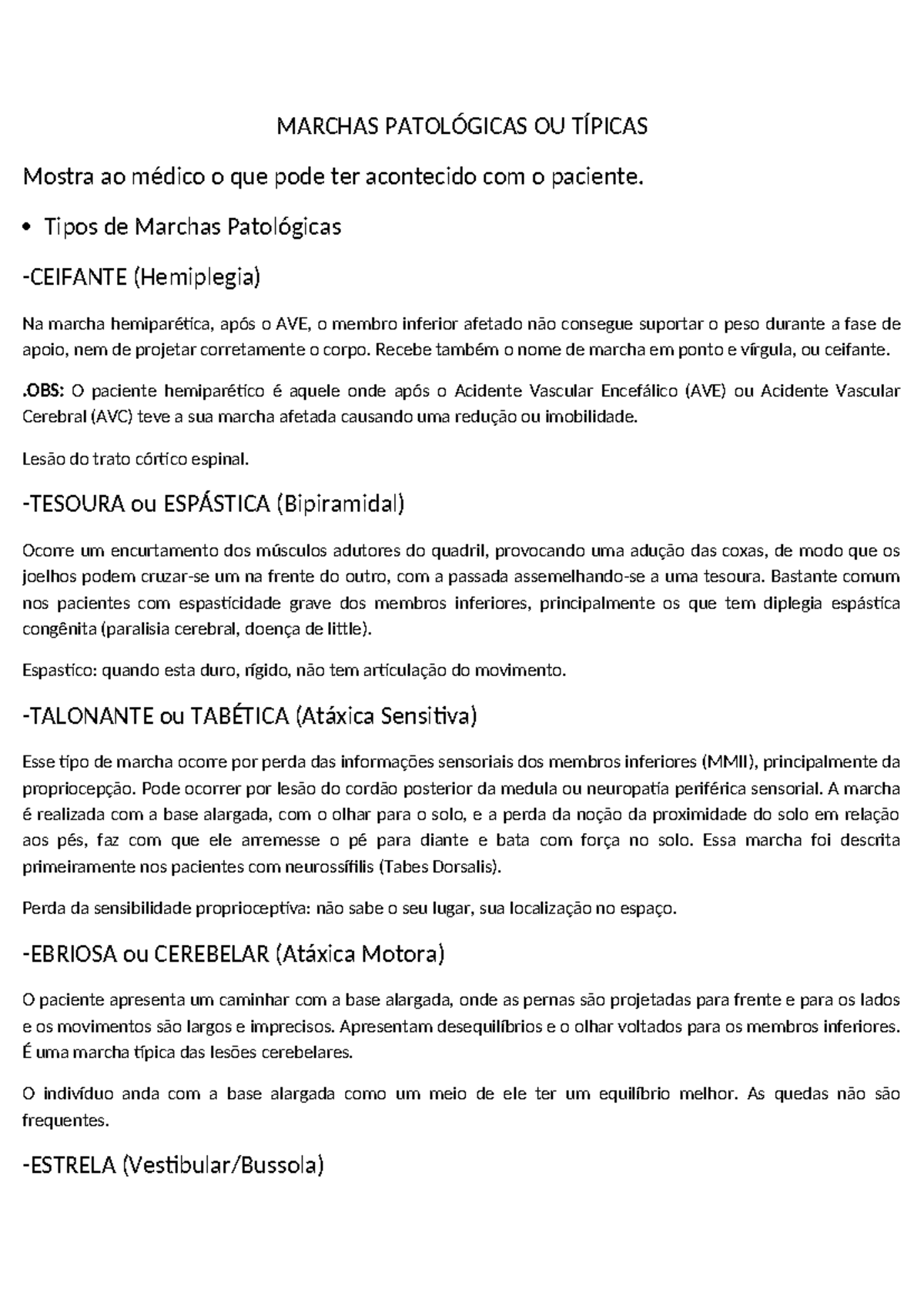 Tipos de Marchas Patológicas: Características e Causas - Studocu