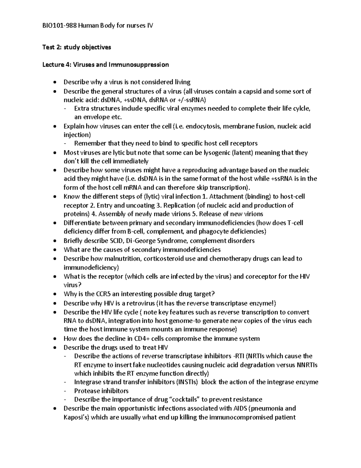 Human Body for Nurses IV: Test 2 Study Guide on Viruses & Immunity ...