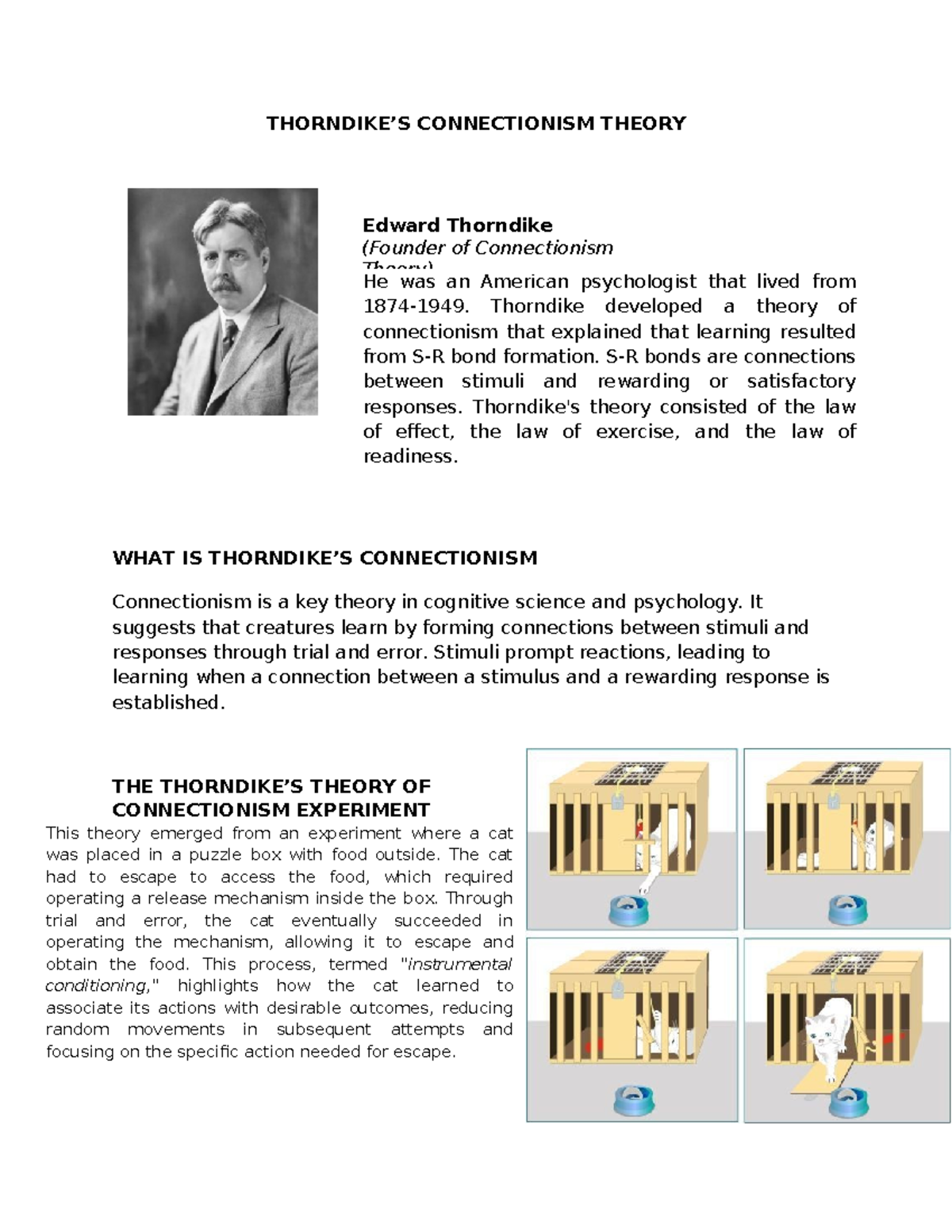 Psychology 101: Thorndike's Connectionism Theory Explained - Studocu