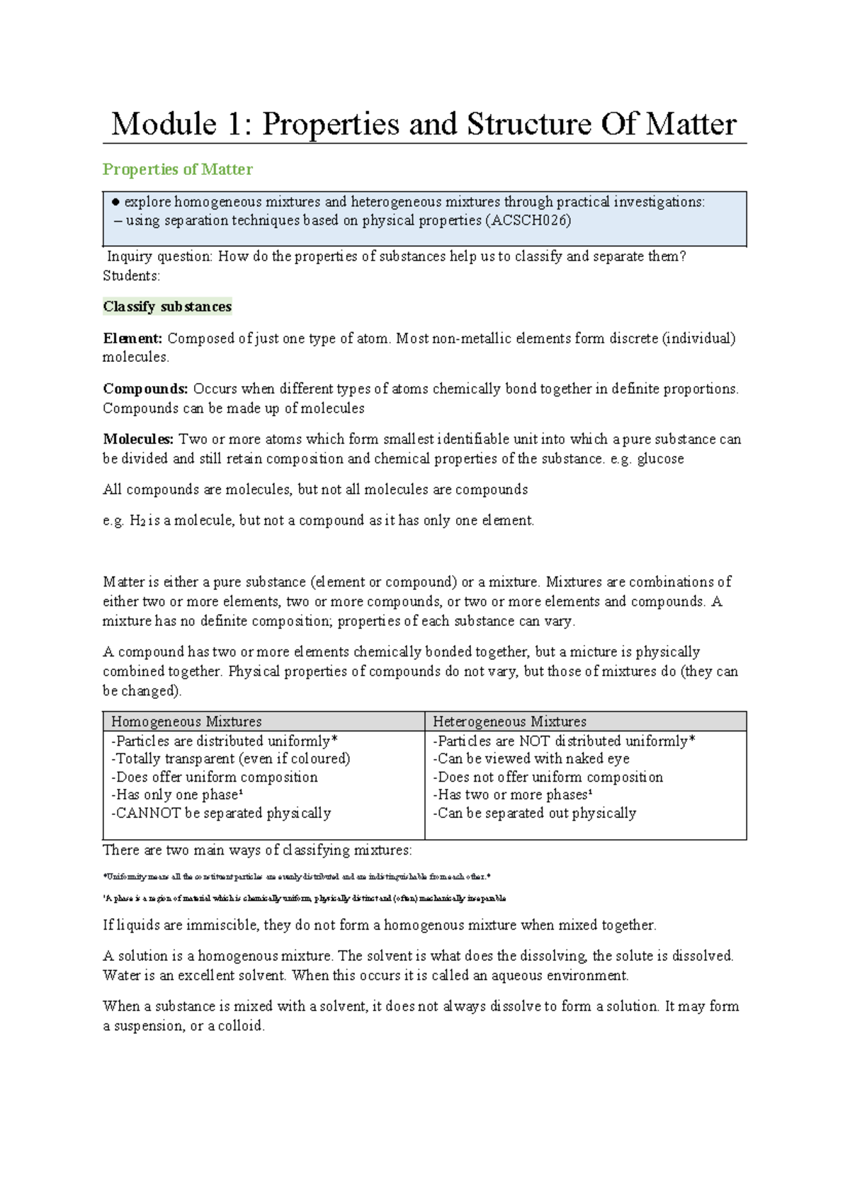 Chemistry- Module 1 Syllabus notes - Module 1: Properties and Structure ...