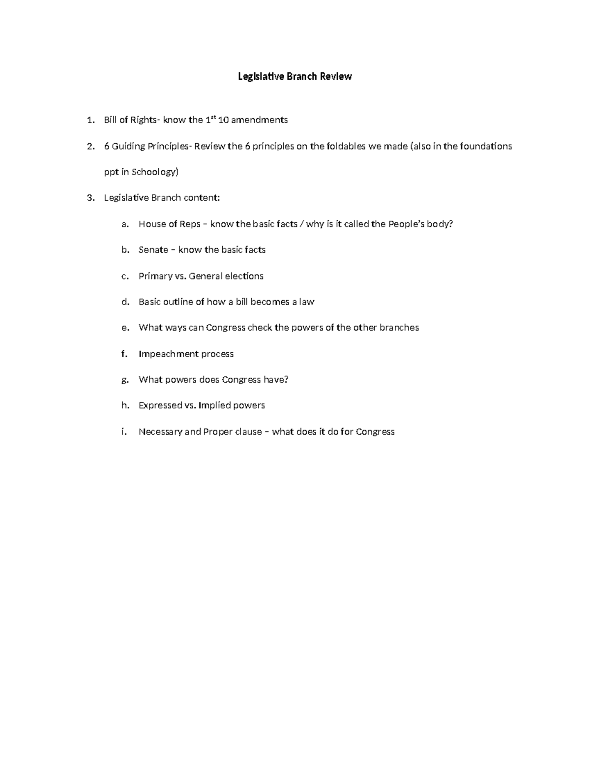 Legislative Branch Review: Key Concepts & Amendments Overview - Studocu