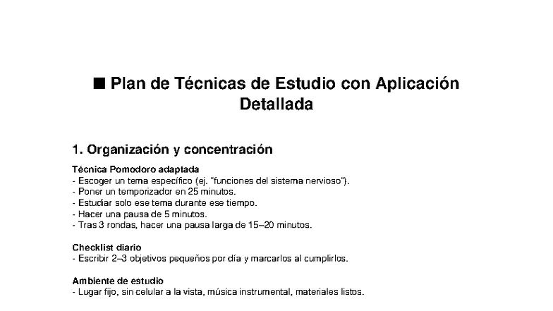 Técnicas de Estudio Efectivas: Plan Detallado y Estrategias - Studocu