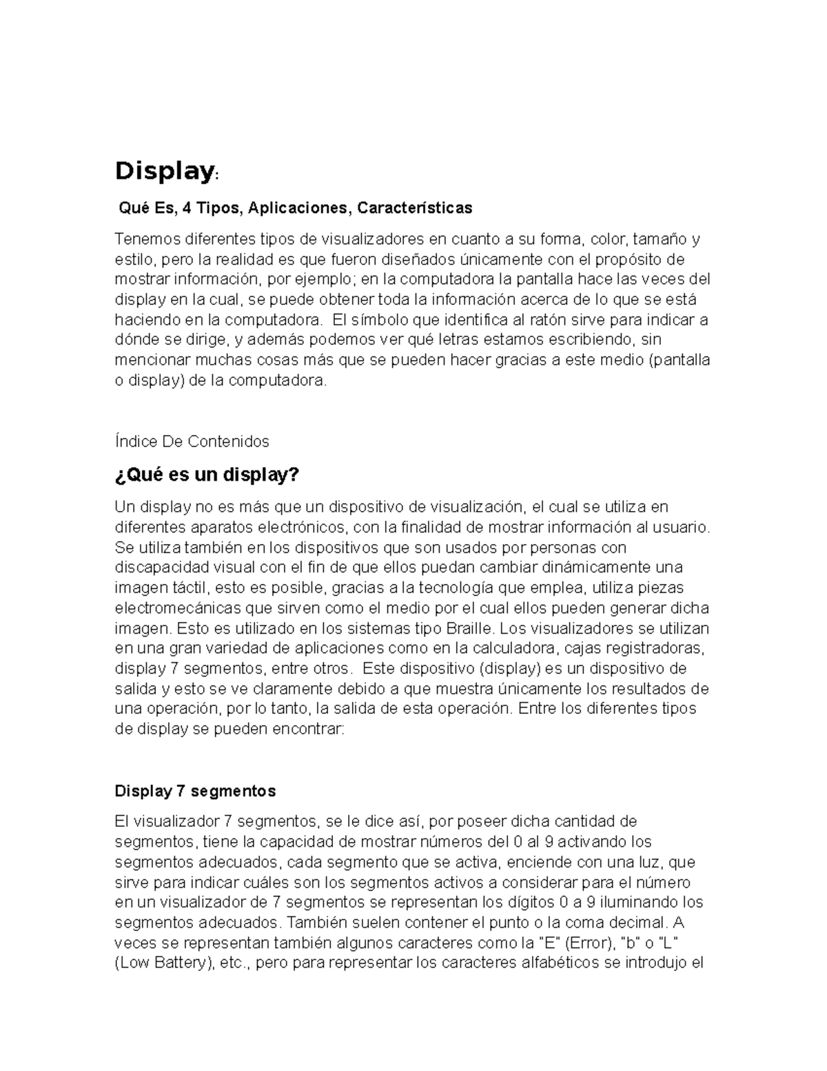 Características y Tipos de Display y Display de 7 Segmentos - Studocu