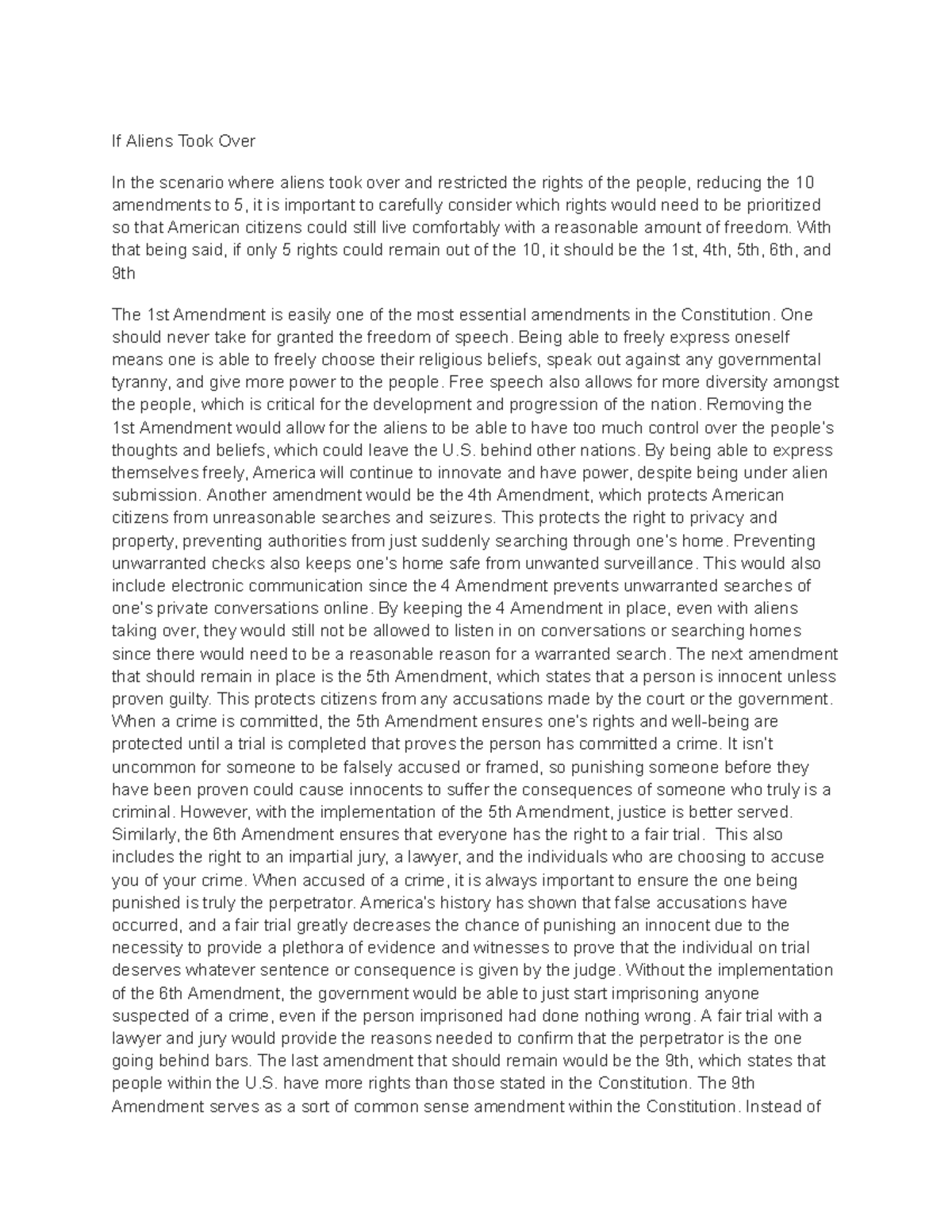 aliens essay for amendments - If Aliens Took Over In the scenario where ...