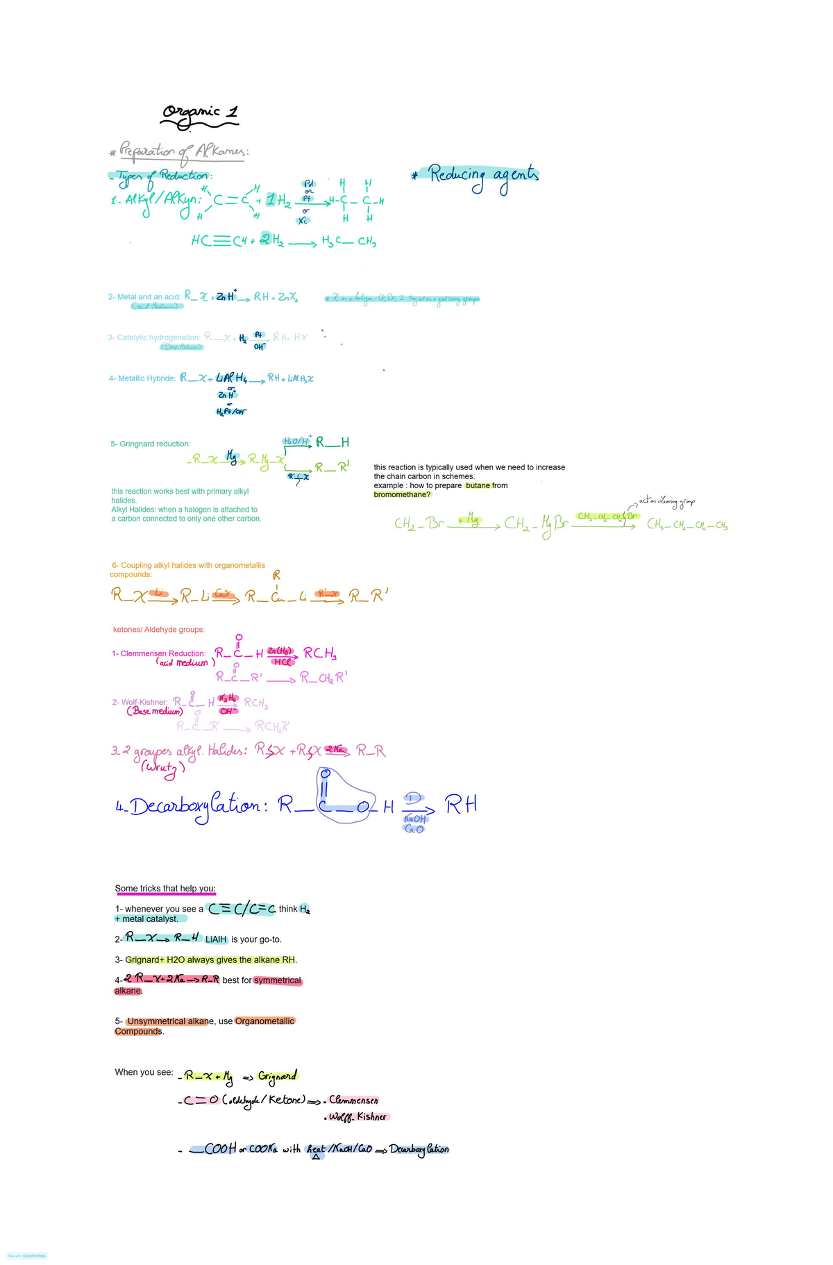 Preparation of Alkanes: Metallic Hybrides and Grignard Reactions - Studocu