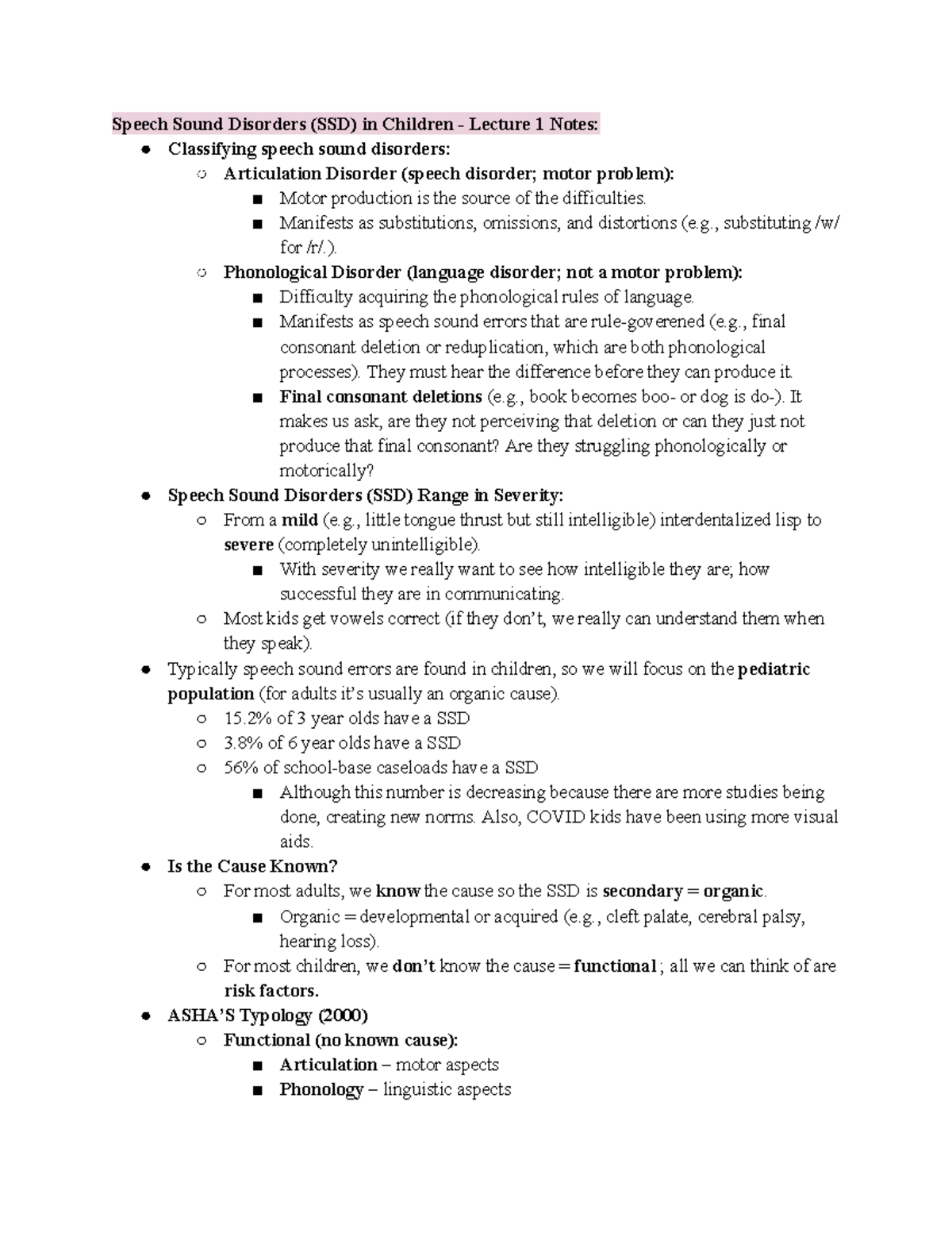 SLHS 5353 Lecture 1 Notes: Understanding Speech Sound Disorders in ...