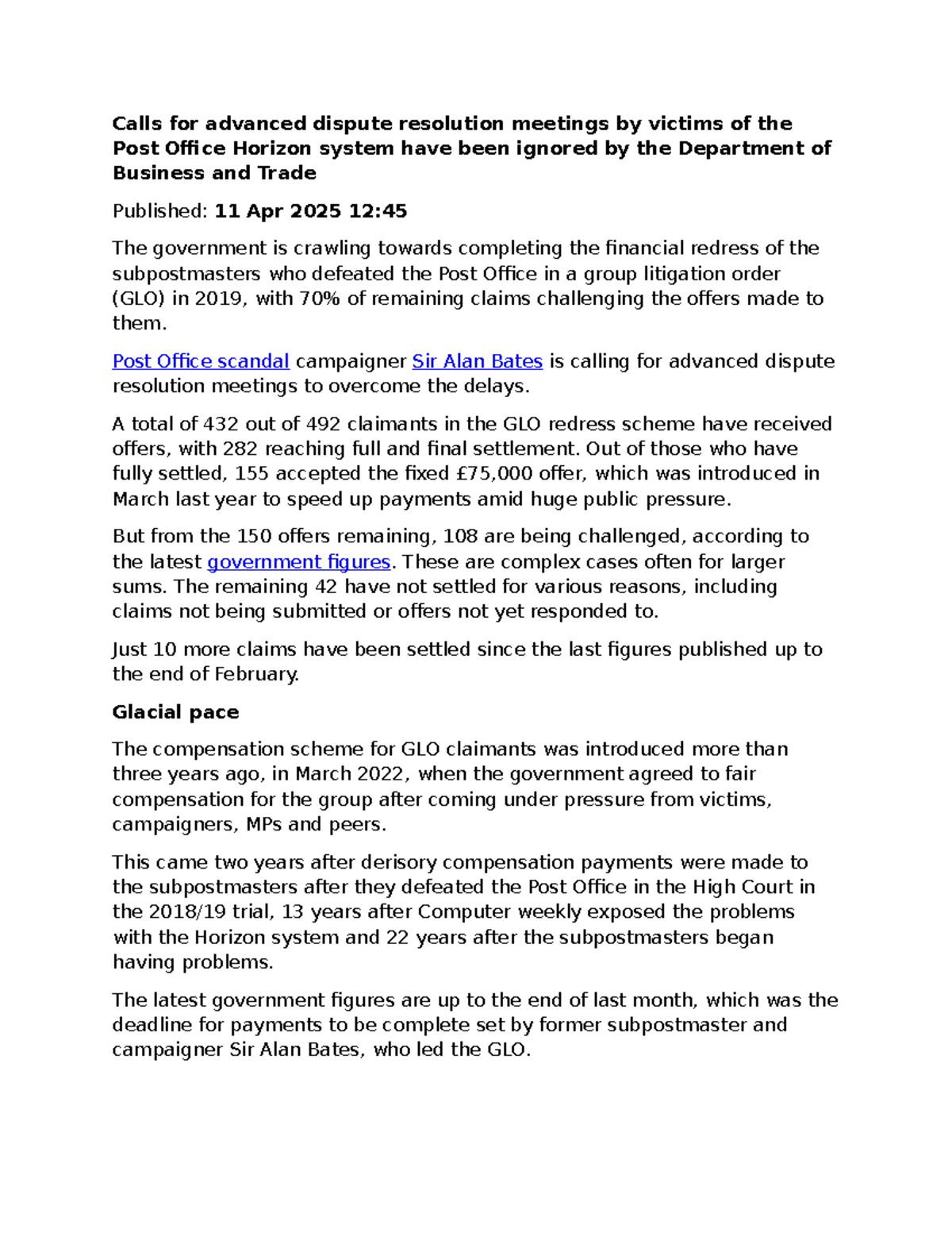 Calls for Advanced Dispute Resolution Meetings: Post Office Horizon ...