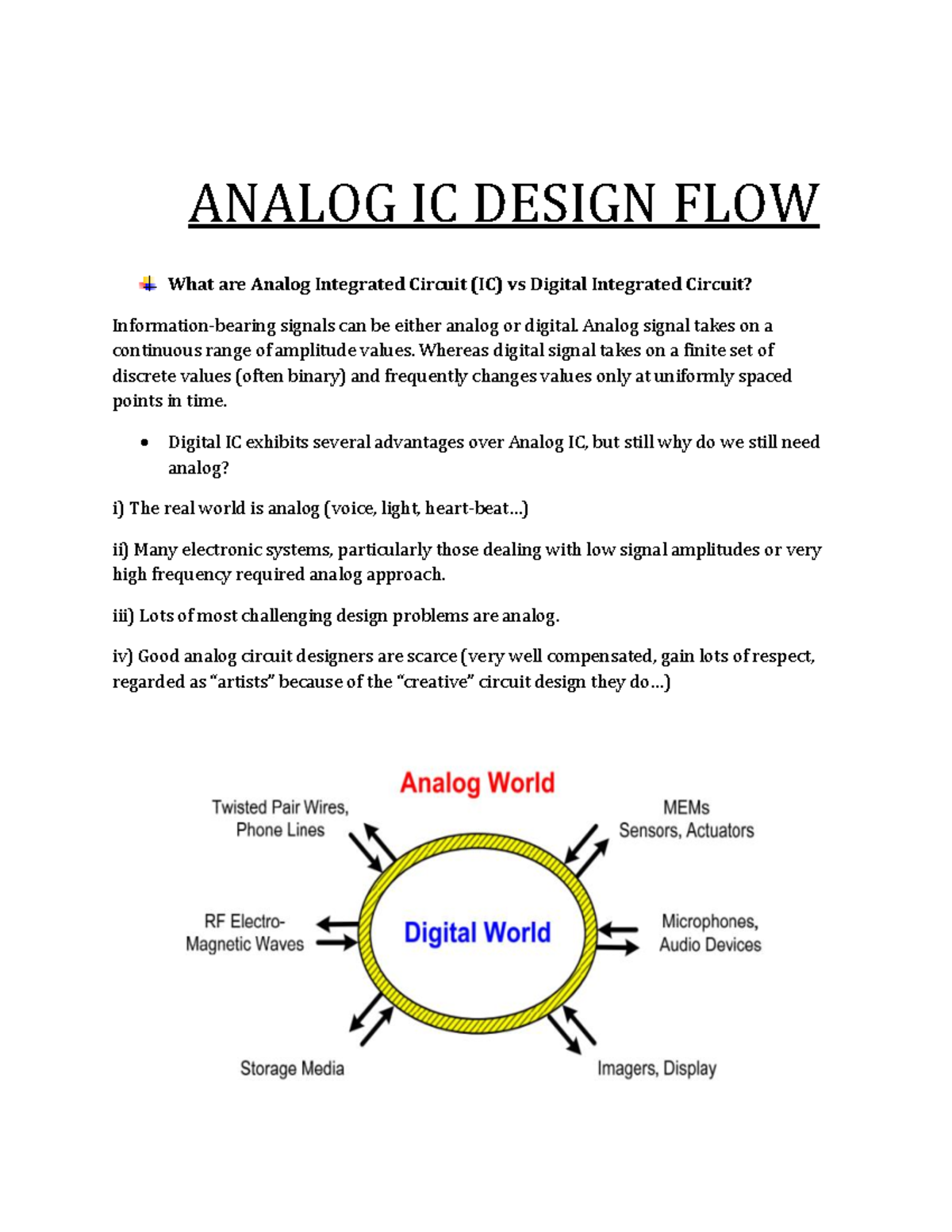 Analog IC Design Flow: Understanding Analog vs Digital Circuits - Studocu