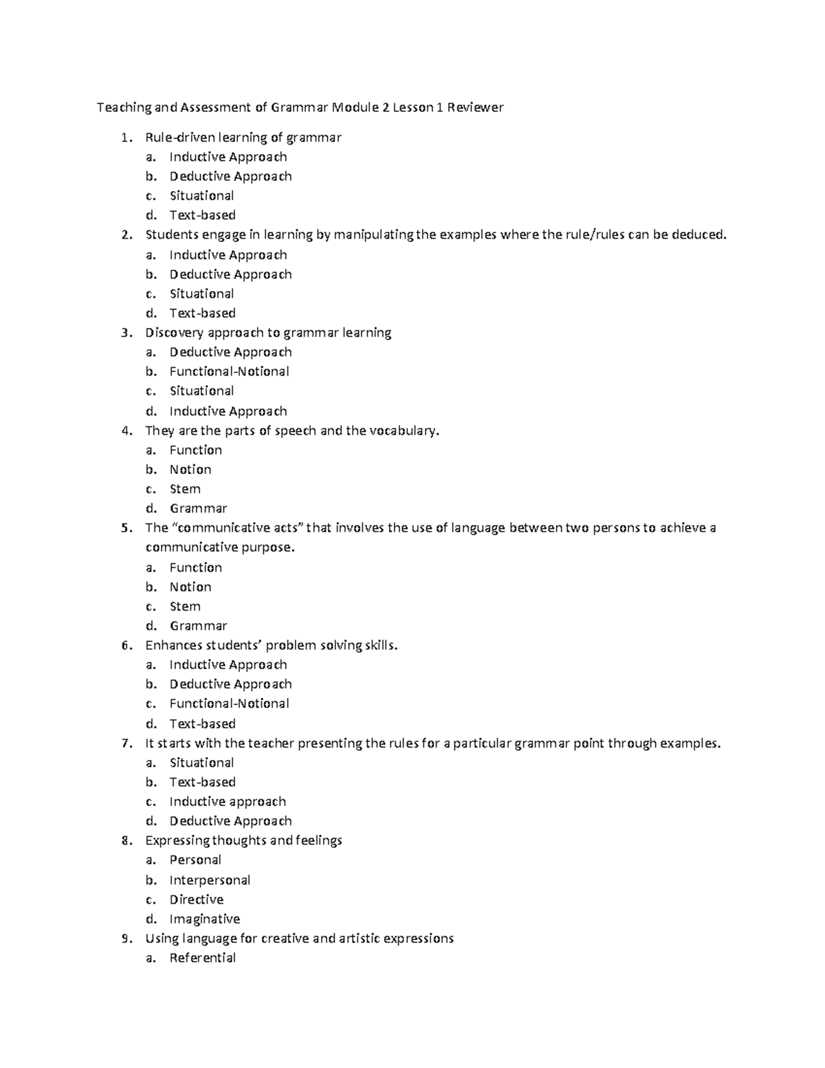 Teaching & Assessment of Grammar: Module 2 Lesson 1 Overview - Studocu
