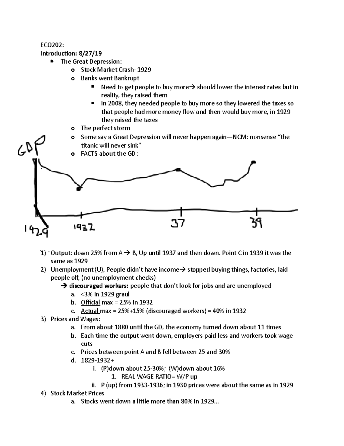 ECO202 Semester Lecture Notes on the Great Depression and Economics ...