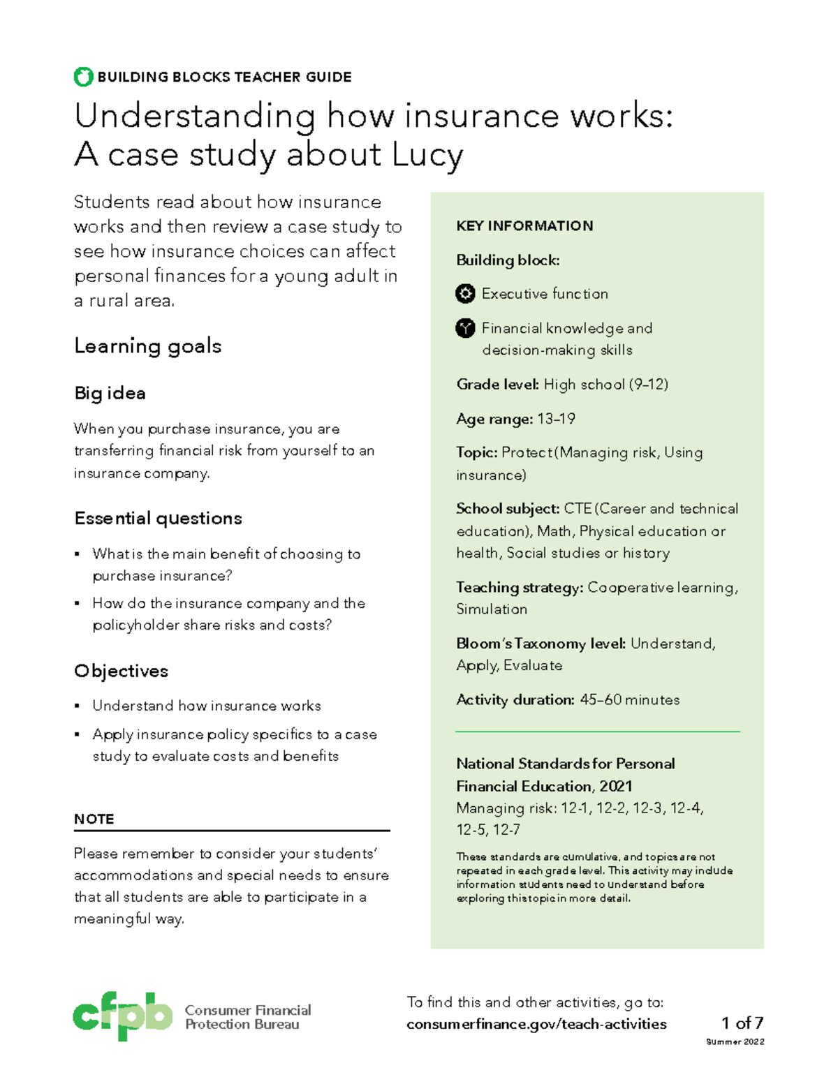 CFPB Building Block Activities: Understanding Insurance - Lucy's Case ...