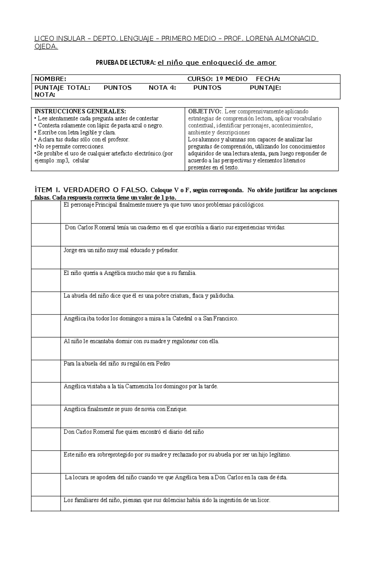 181125173 Prueba de Lectura: El Niño Que Enloqueció de Amor - Studocu