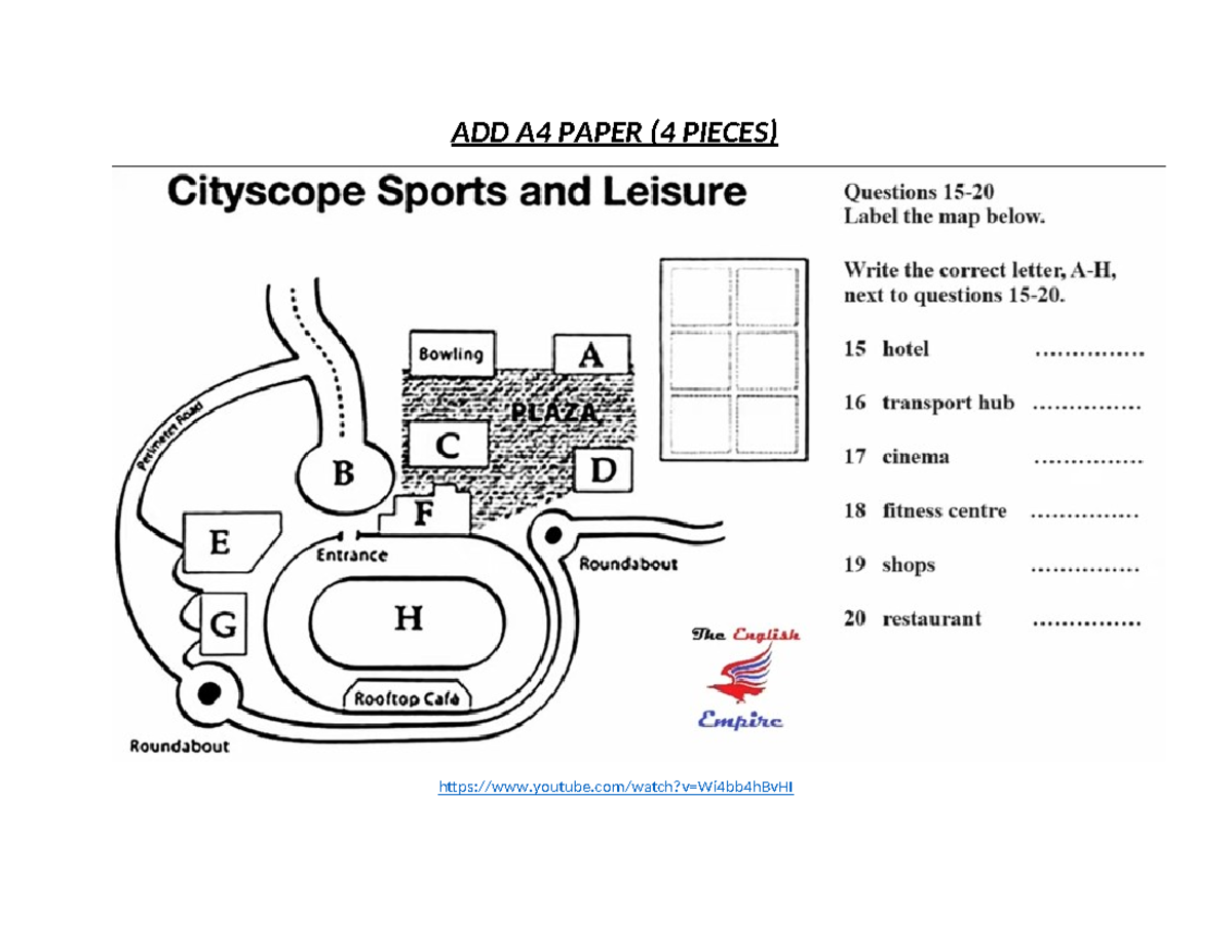 ADD A4 Paper - Cityscope Sports & Leisure Map Questions - Studocu