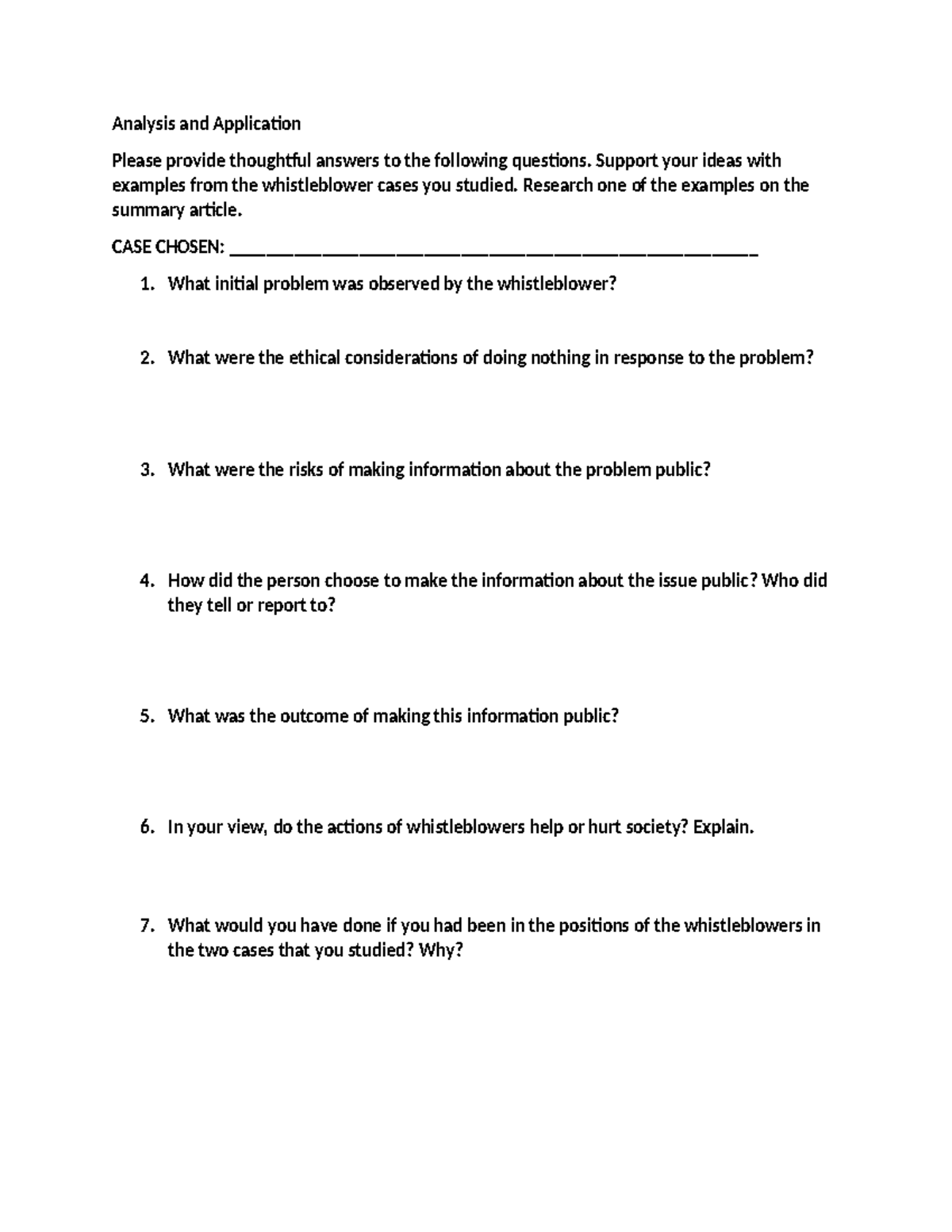Whistleblower Ethics Analysis: Case Study Questions and Insights - Studocu