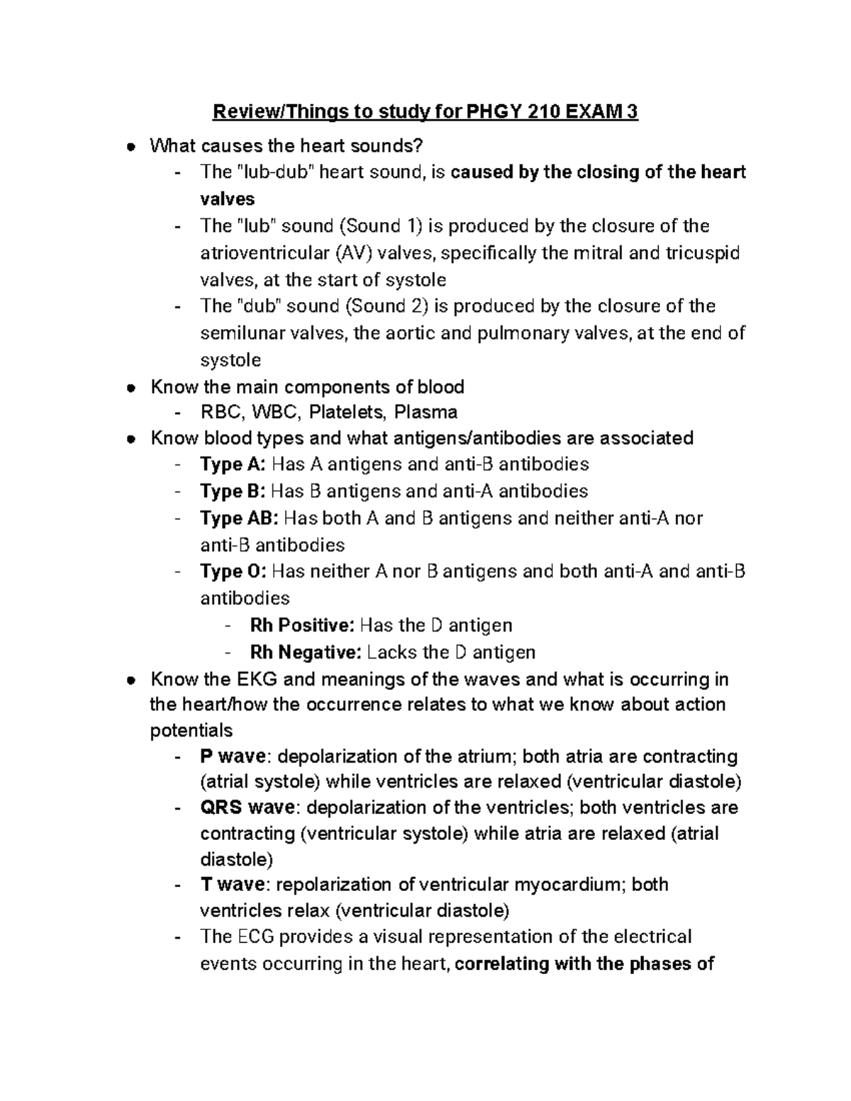 PHGY 210 Final Exam Study Guide: Heart & Lung Functions - Studocu