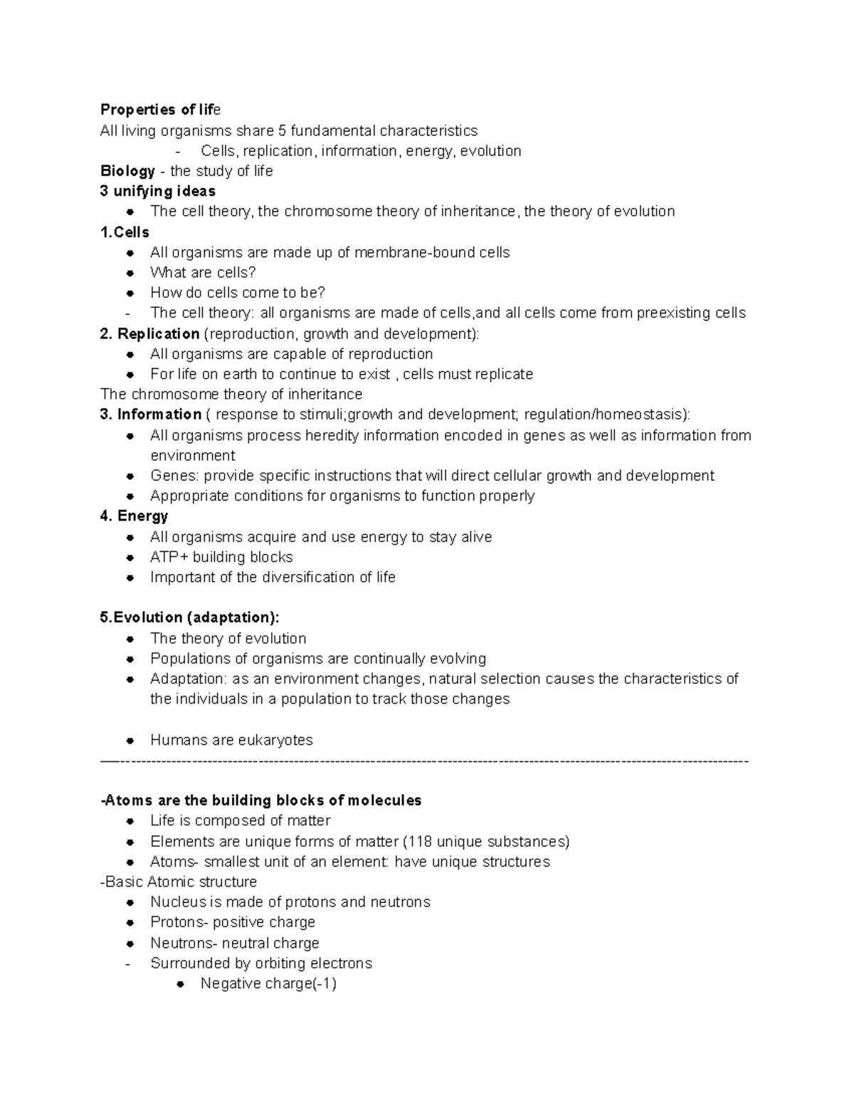Biology Unit 1: Properties of Life & Macromolecules Overview - Studocu