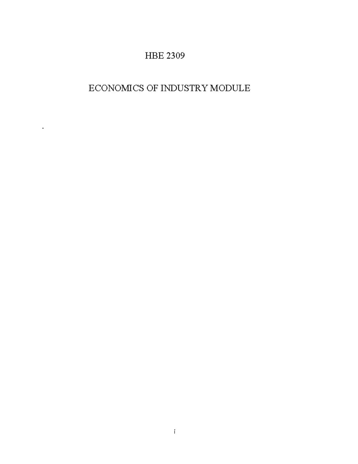 HBE 2309 Industrial Economics Course Notes and Overview - Studocu