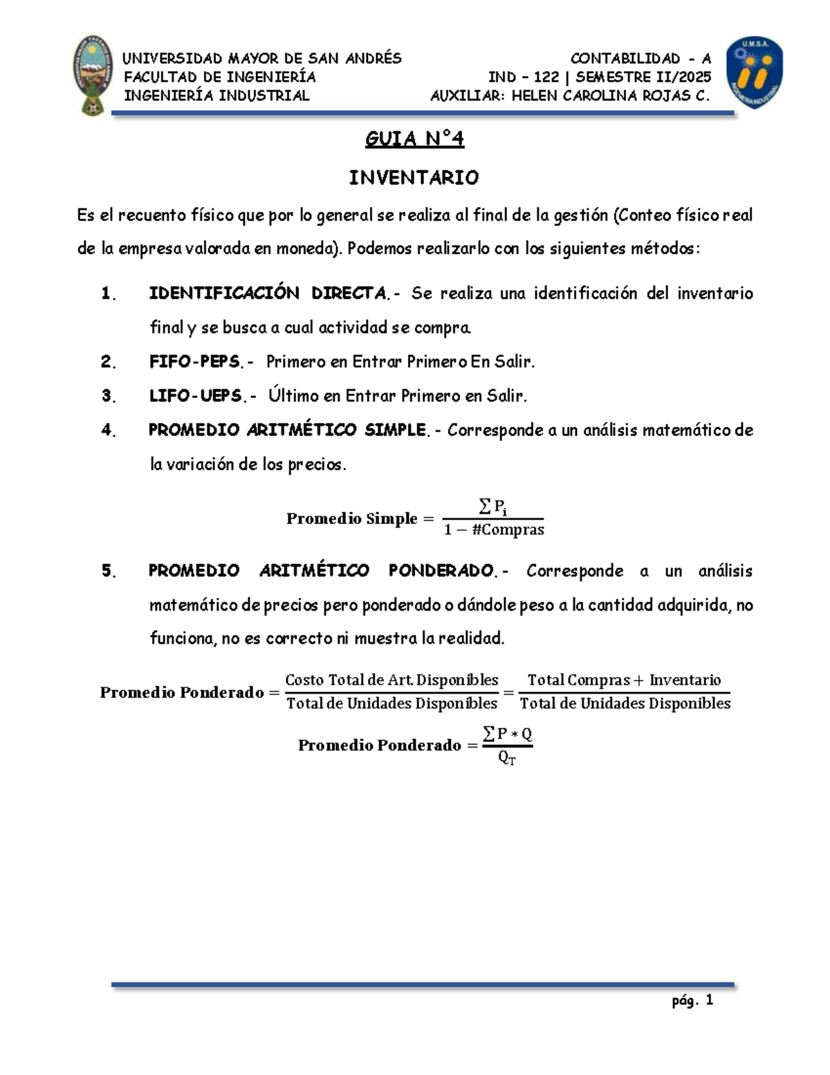 Guía de Inventario y Ejercicios - Contabilidad A IND 122 - Studocu
