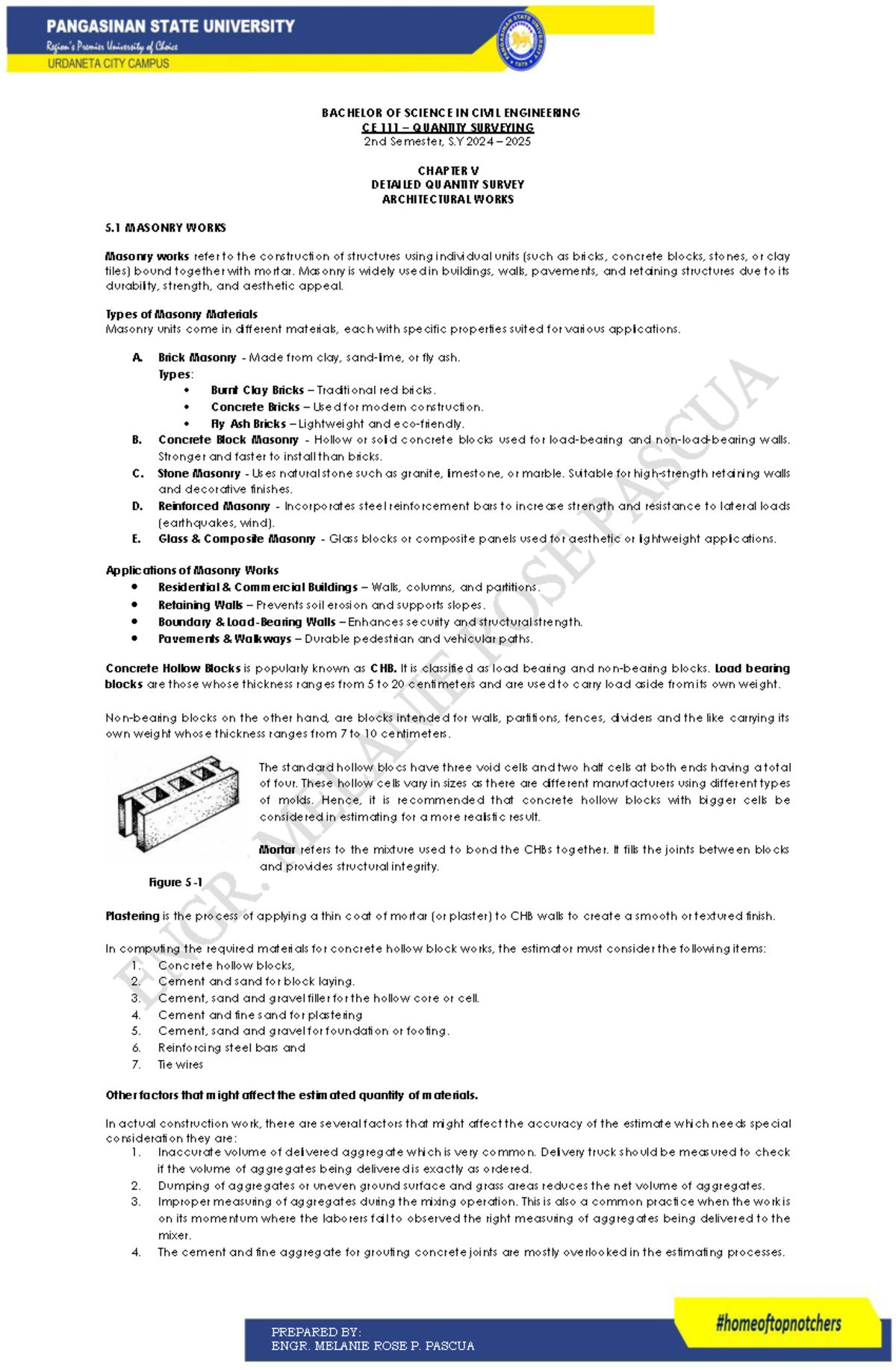 CE 111 Module 5: Detailed Quantity Survey of Architectural Works - Studocu
