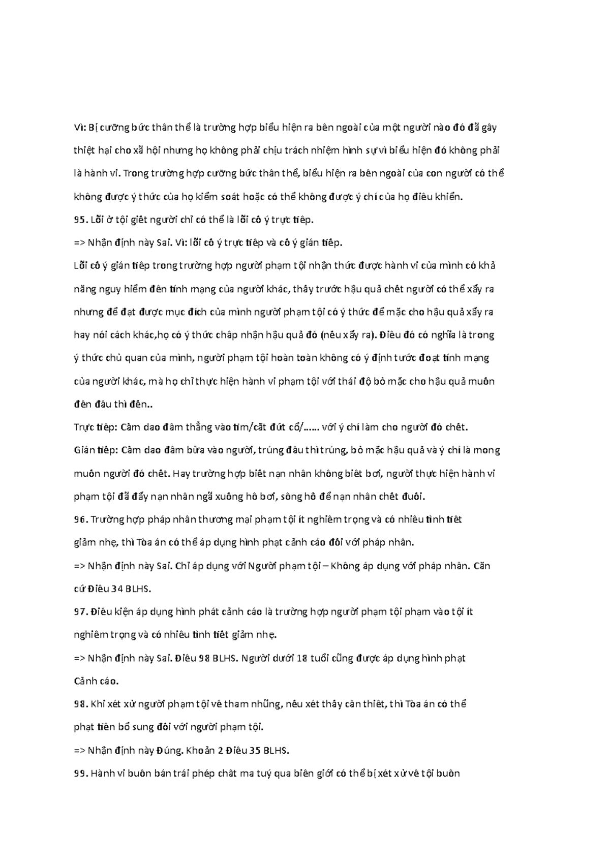 Trắc nghiệm lhs - crime law - Vì: B c ng b c thân th là tr ng h p bi u hi n ra bên ngoài c a m t ...