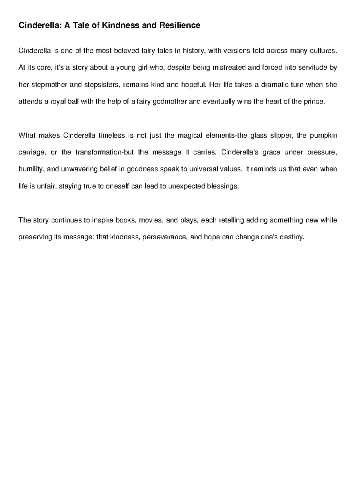 Cinderella Essay: Exploring Kindness and Resilience in Fairy Tales ...