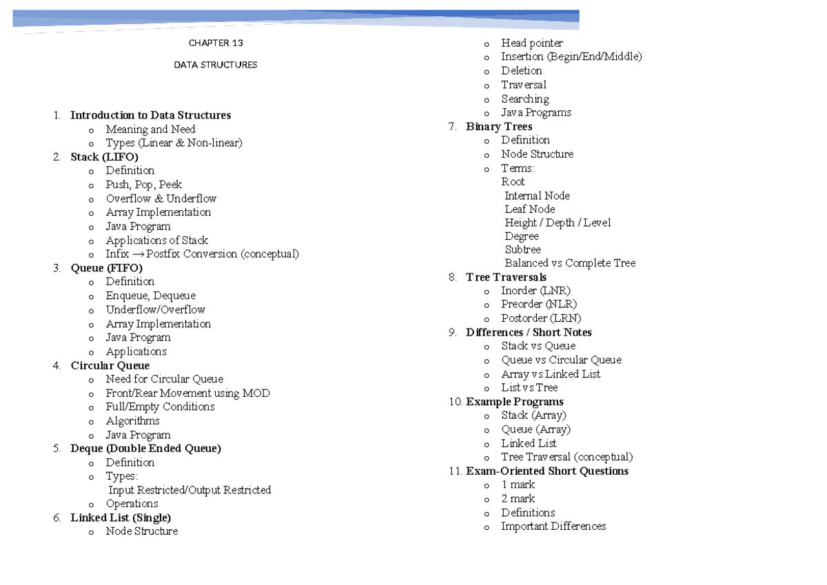 XII Notes on Data Structures: Chapter 13 Overview and Concepts - Studocu