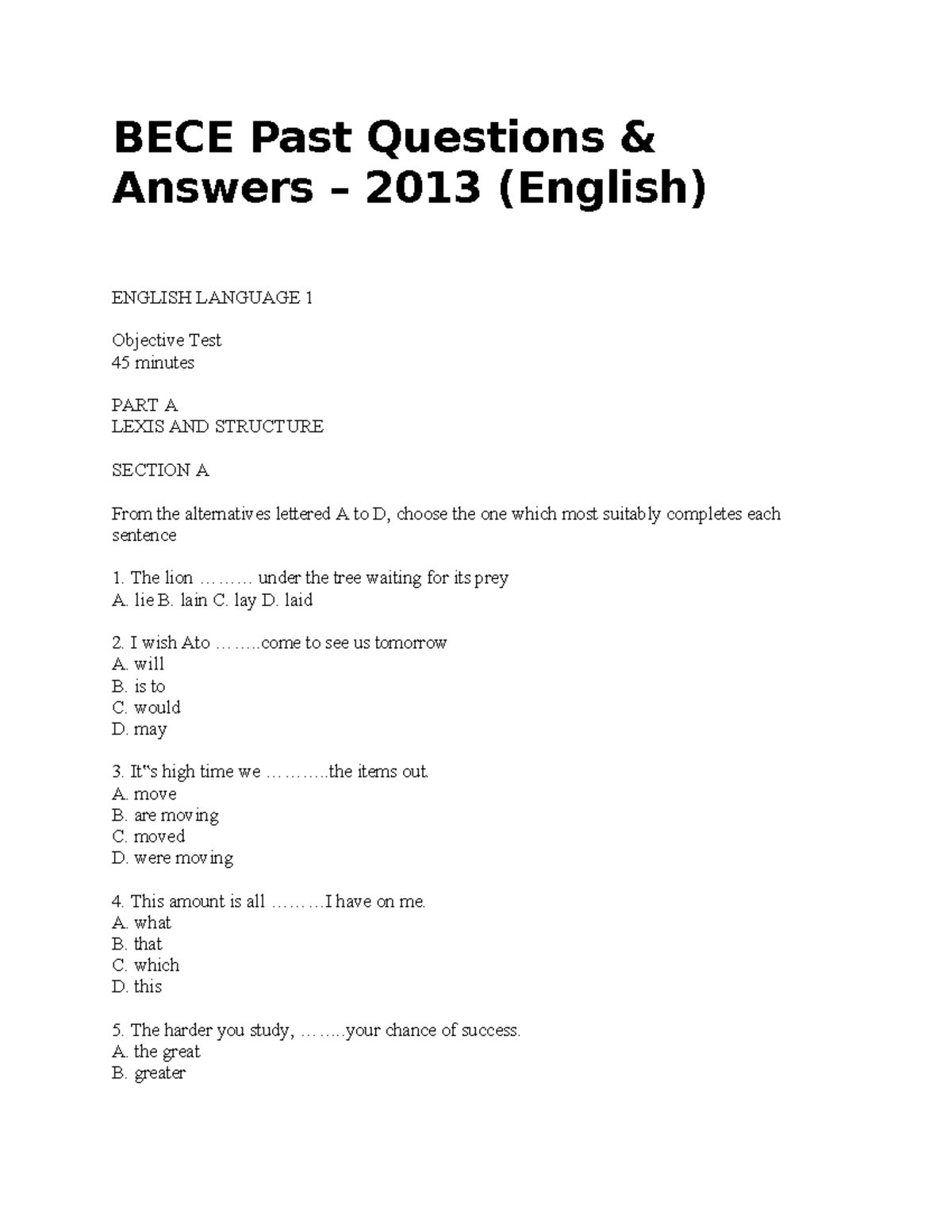 English-2013 - BECE Past Questions & Answers for Language and ...