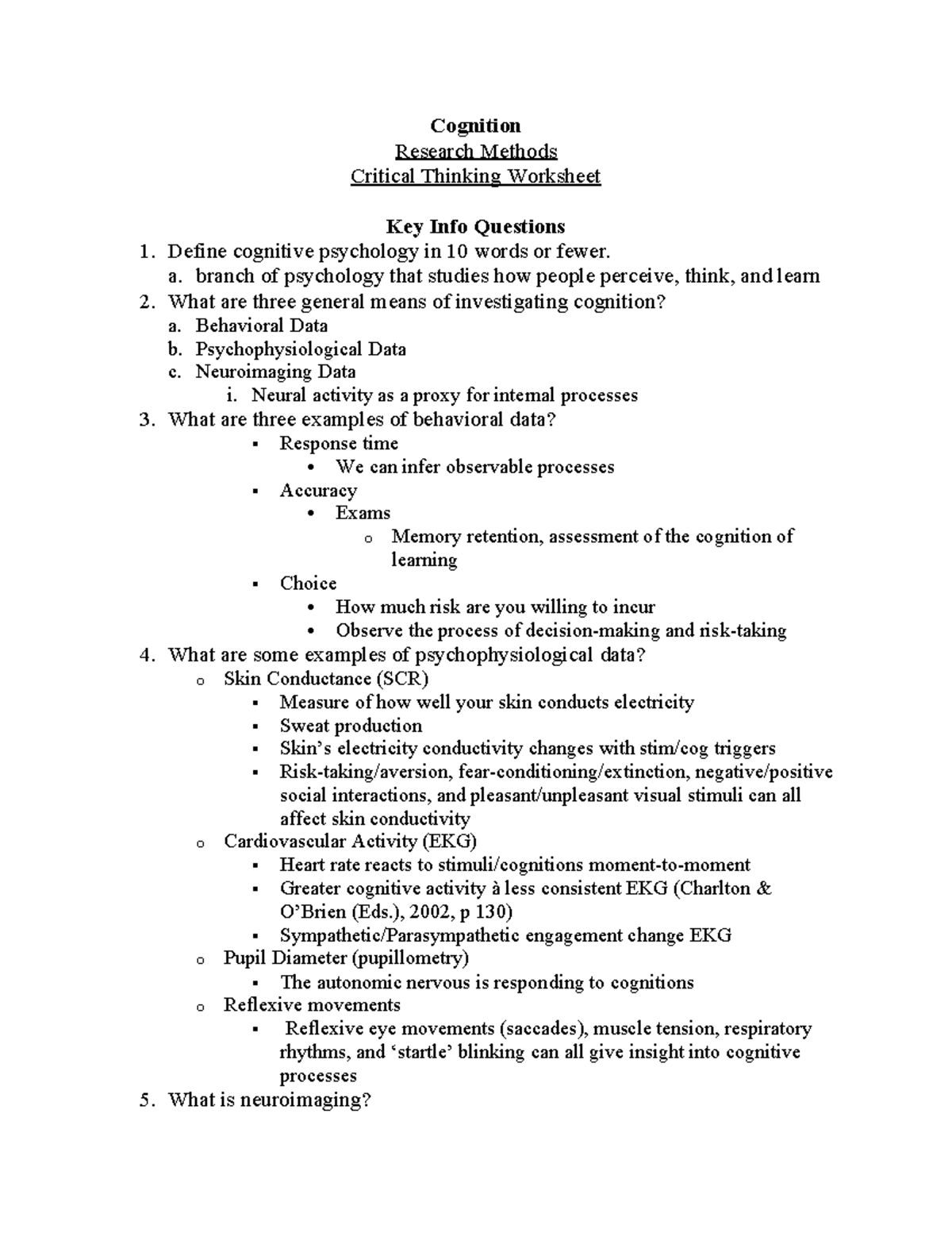 Cognition Research Methods: Key Info for CTW Lecture 1 - Studocu