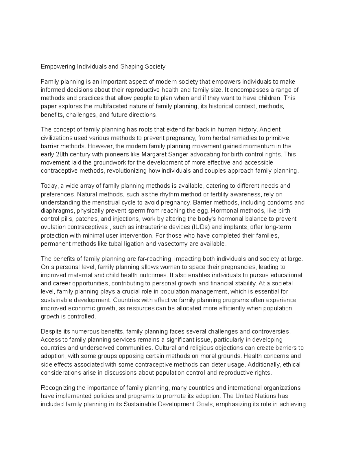 Gensoc - General Society Paper: Family Planning Overview and Impact ...